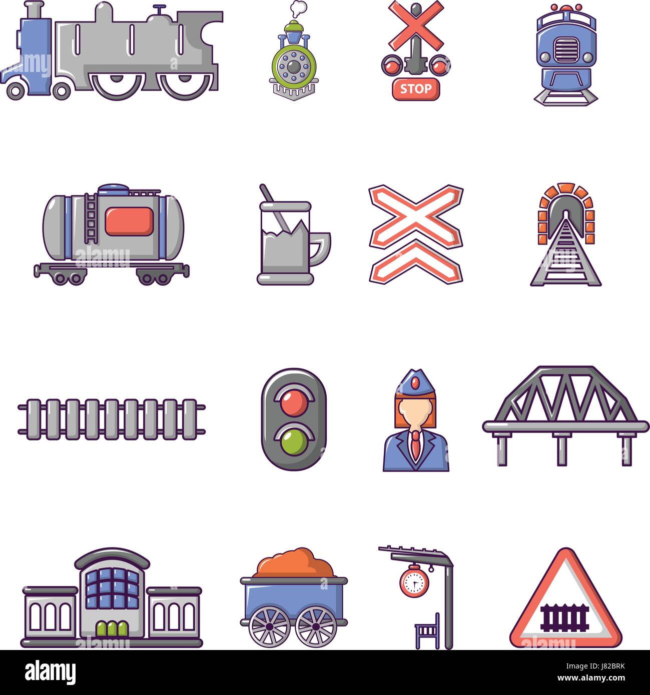 Train railroad icons set, cartoon style Stock Vector Image & Art - Alamy