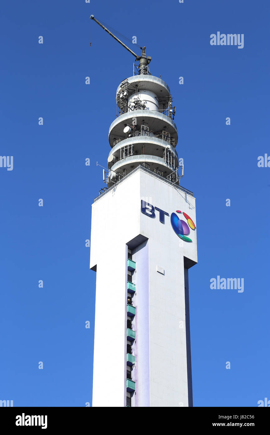 The BT Tower communications tower in Lionel St, Birmingham city centre ...