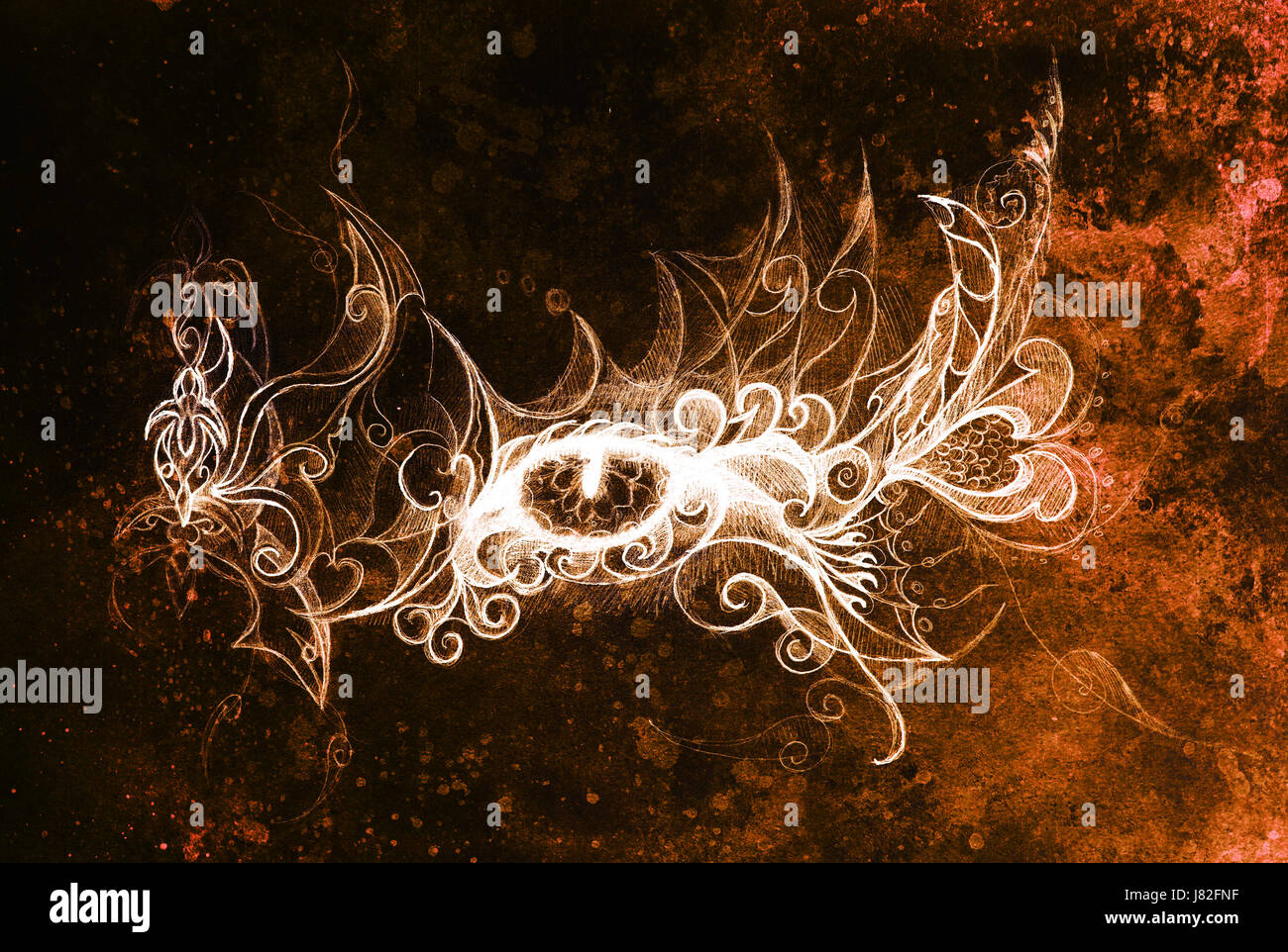 Mystic eye and beautiful ornamental. Drawing on old paper, original ...