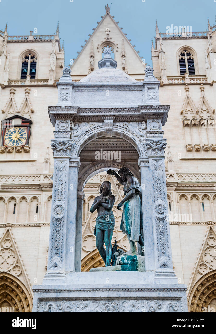 France, Lyon, The Baptism of Christ, an arcaded set of statues on a ...