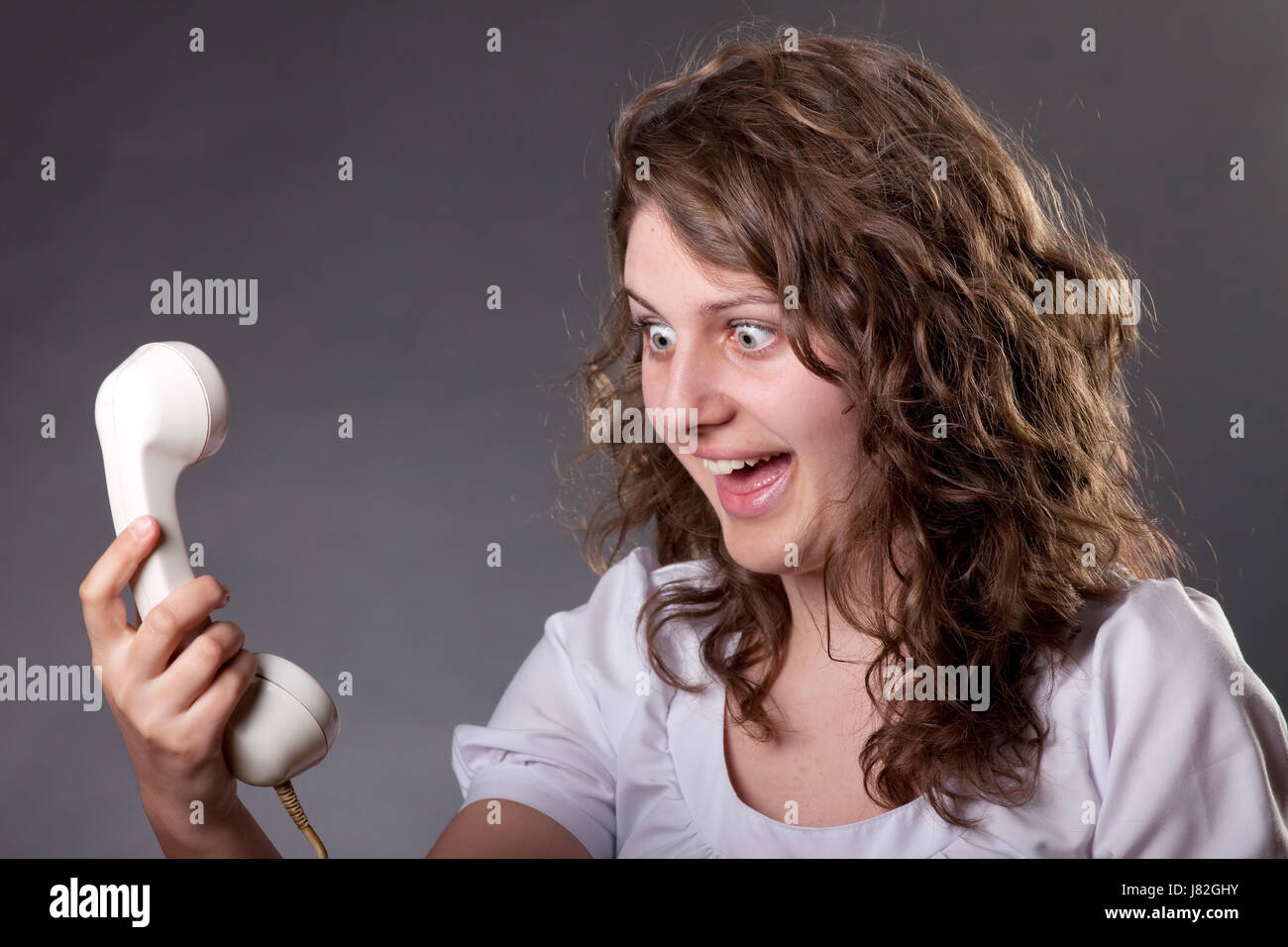 woman telephone phone communication raving furious angry irately old ...