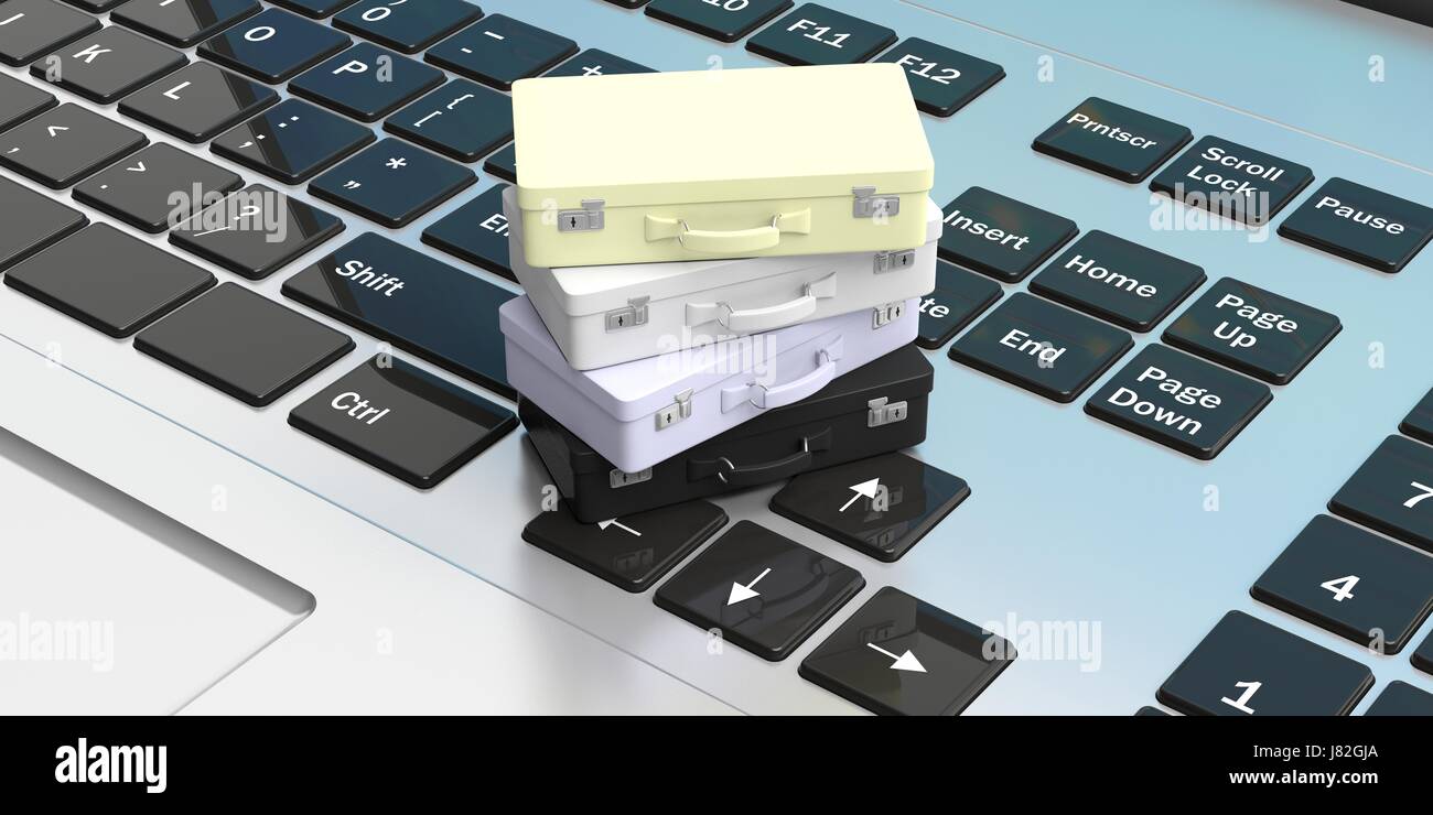 Travel suitcases on a computer - online booking concept. 3d ...