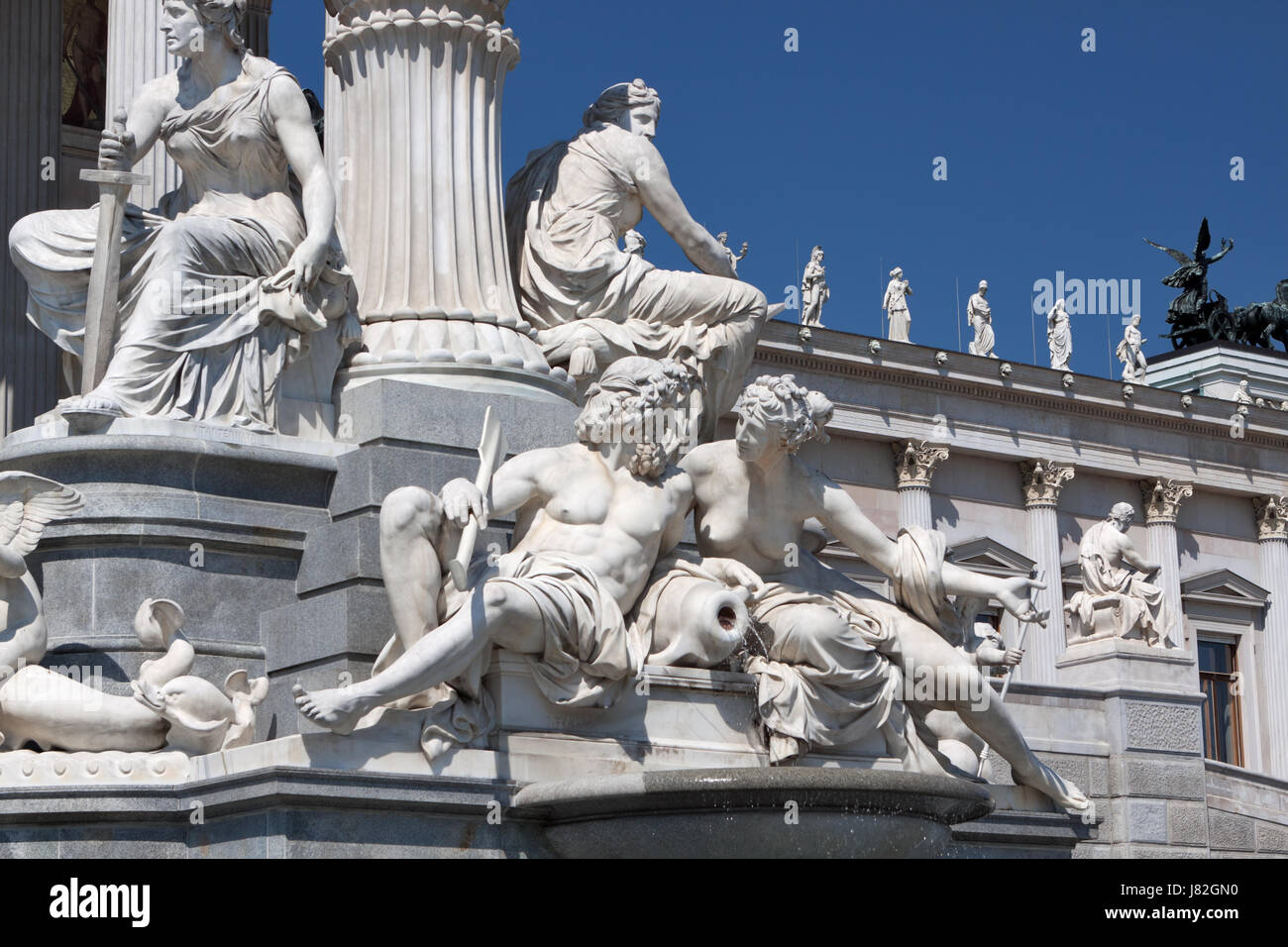 statue vienna austrians sightseeing parliament fountain water detail ...