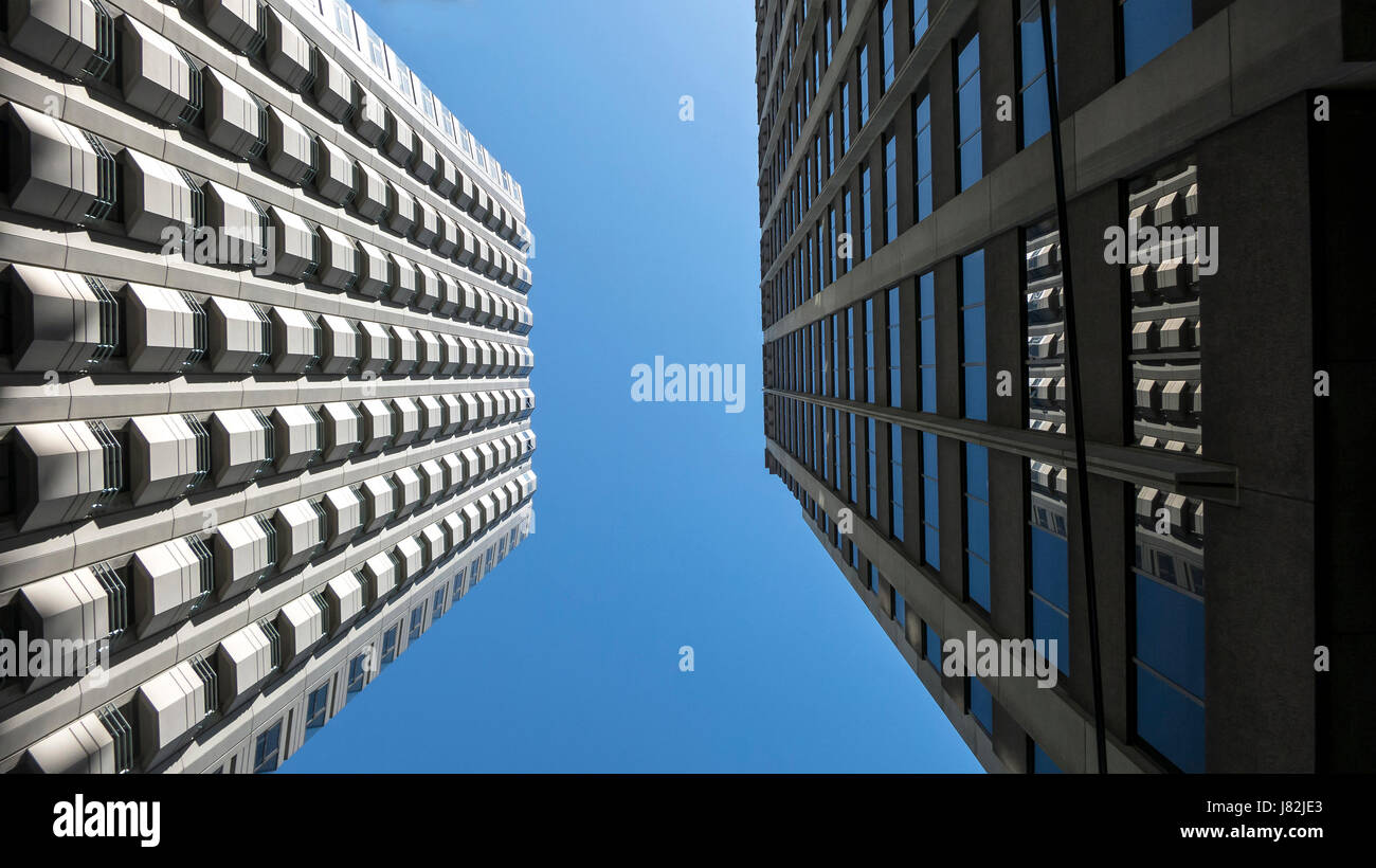 This is an image of two buildings looking up located in San Francisco's ...