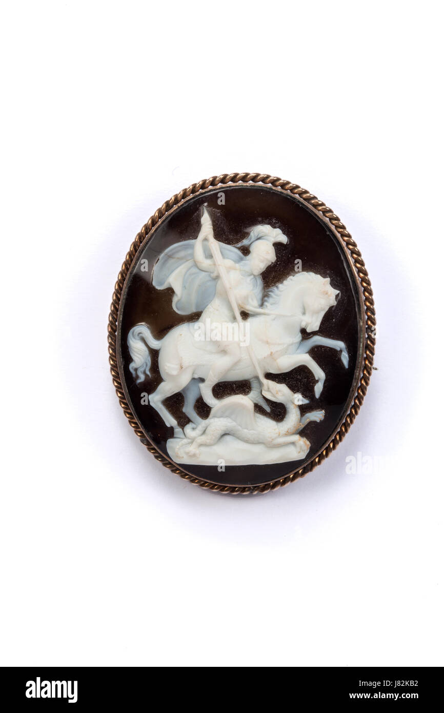 St. George slaying the dragon Hard stone cameo brooch Stock Photo - Alamy