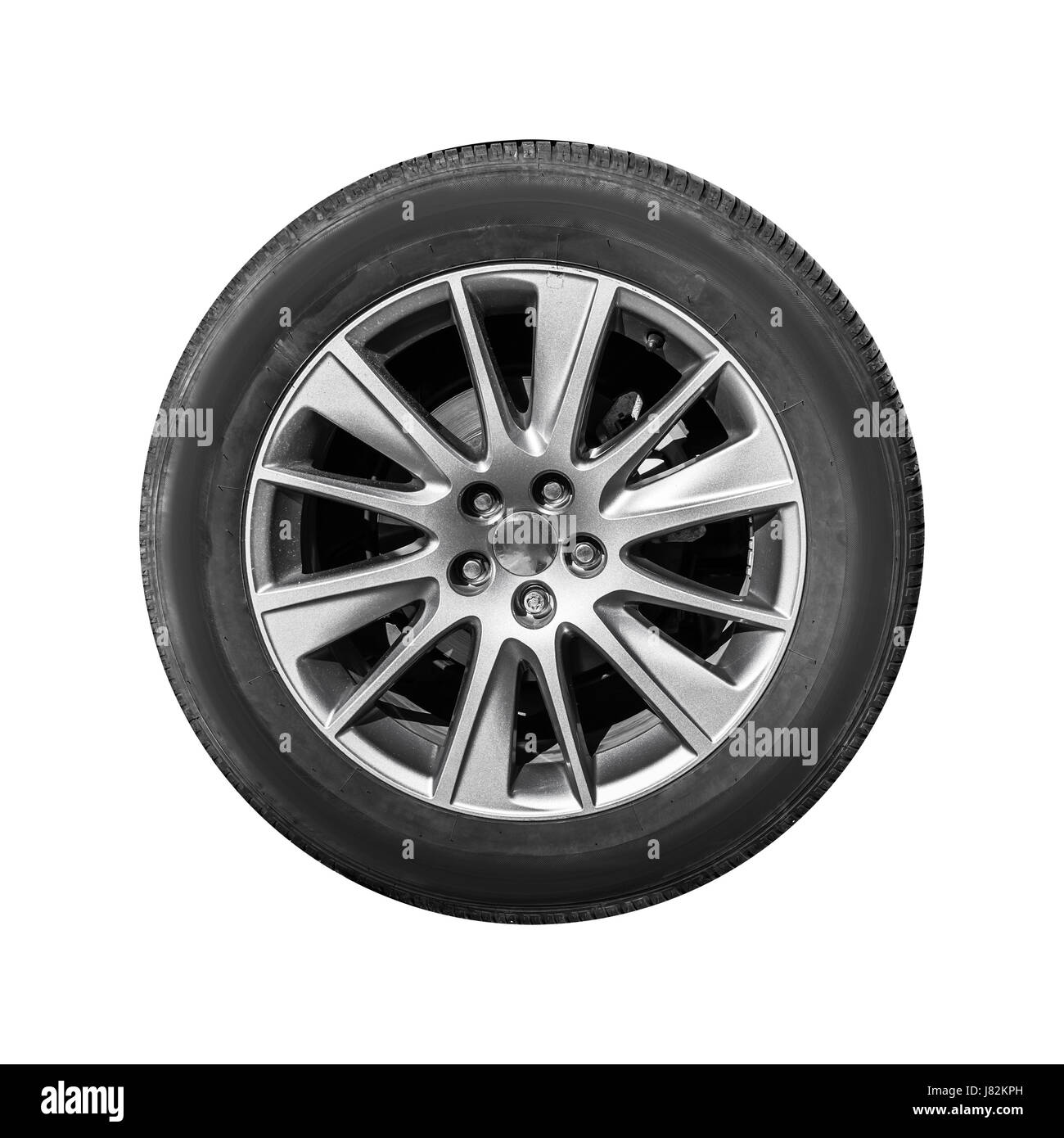 Modern crossover car wheel, front view isolated on white background ...