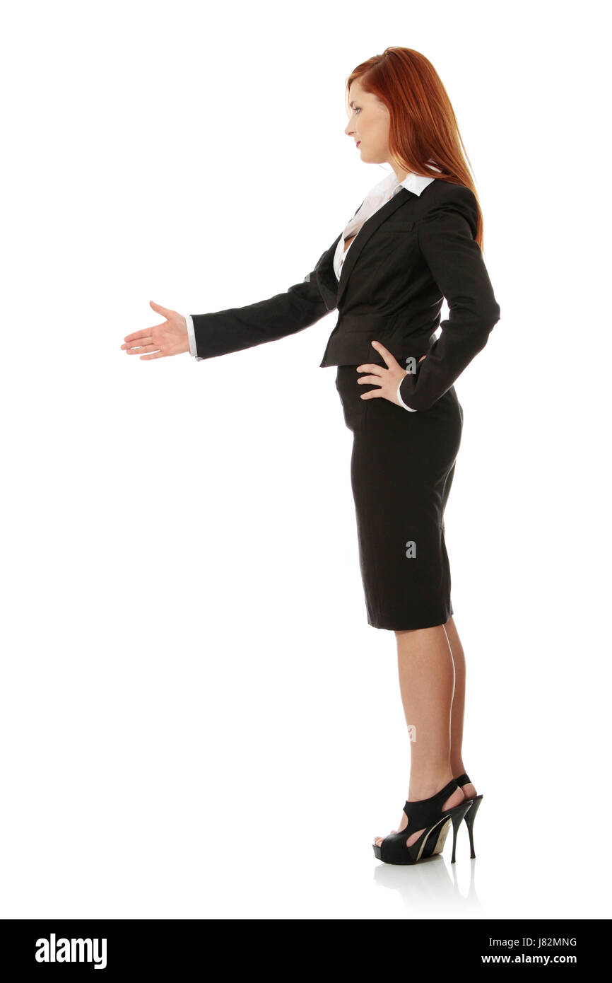 woman office career present indicate show hand hands handshake greeting ...