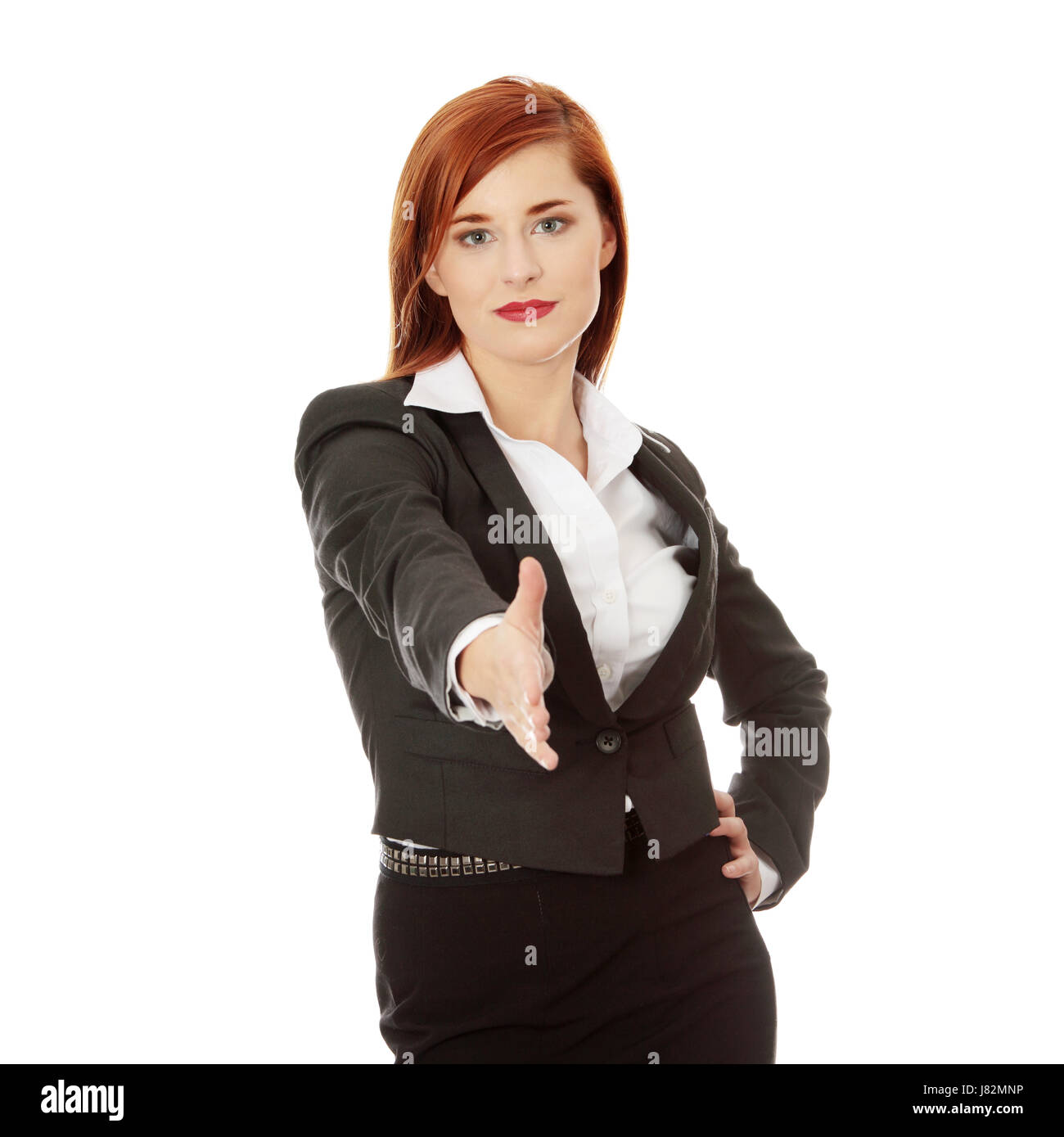 woman office career present indicate show hand hands handshake greeting ...