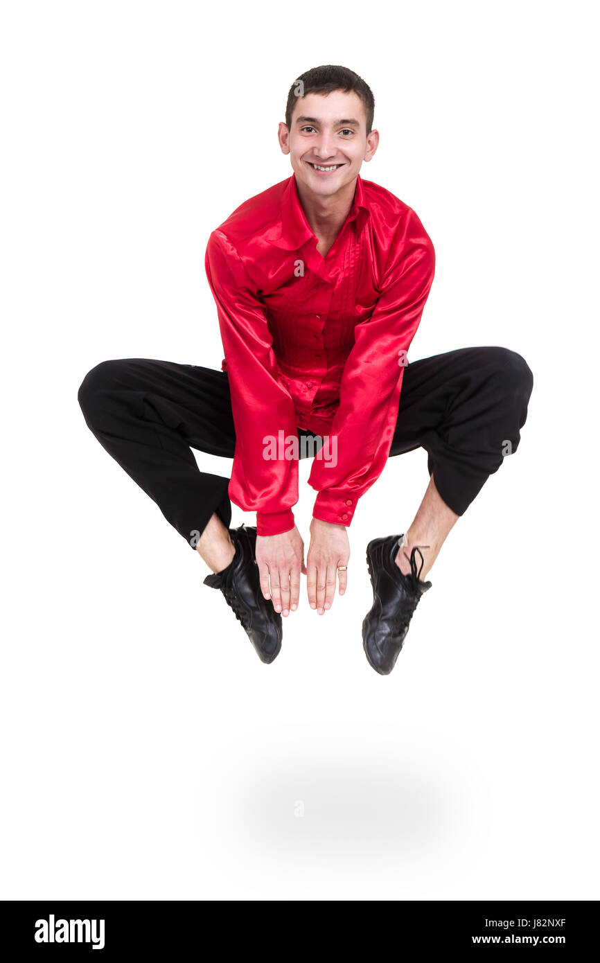 disco dancer jumping against isolated white background Stock Photo - Alamy