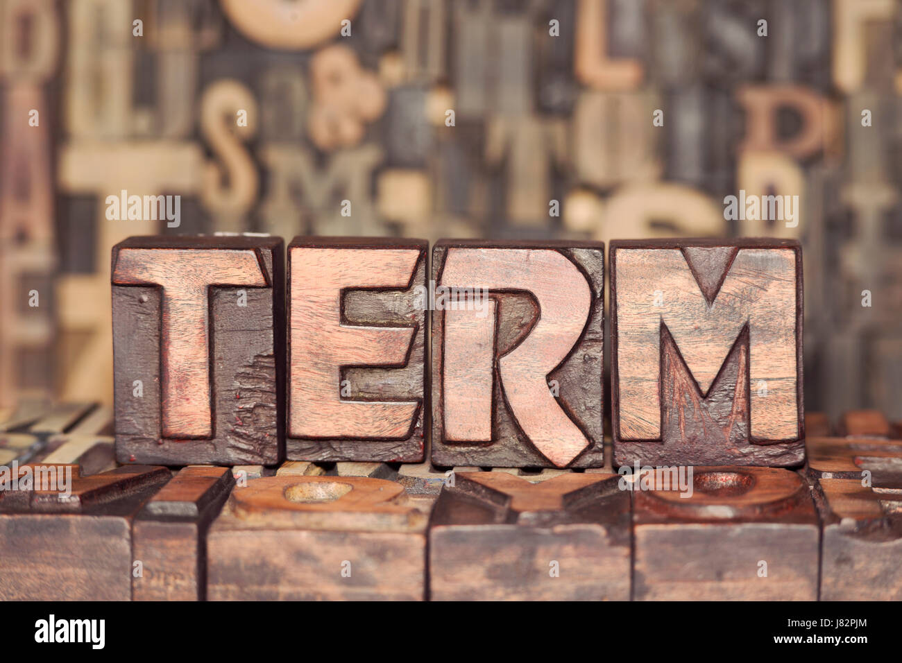 TERM word made from wooden letterpress blocks on many different letters ...