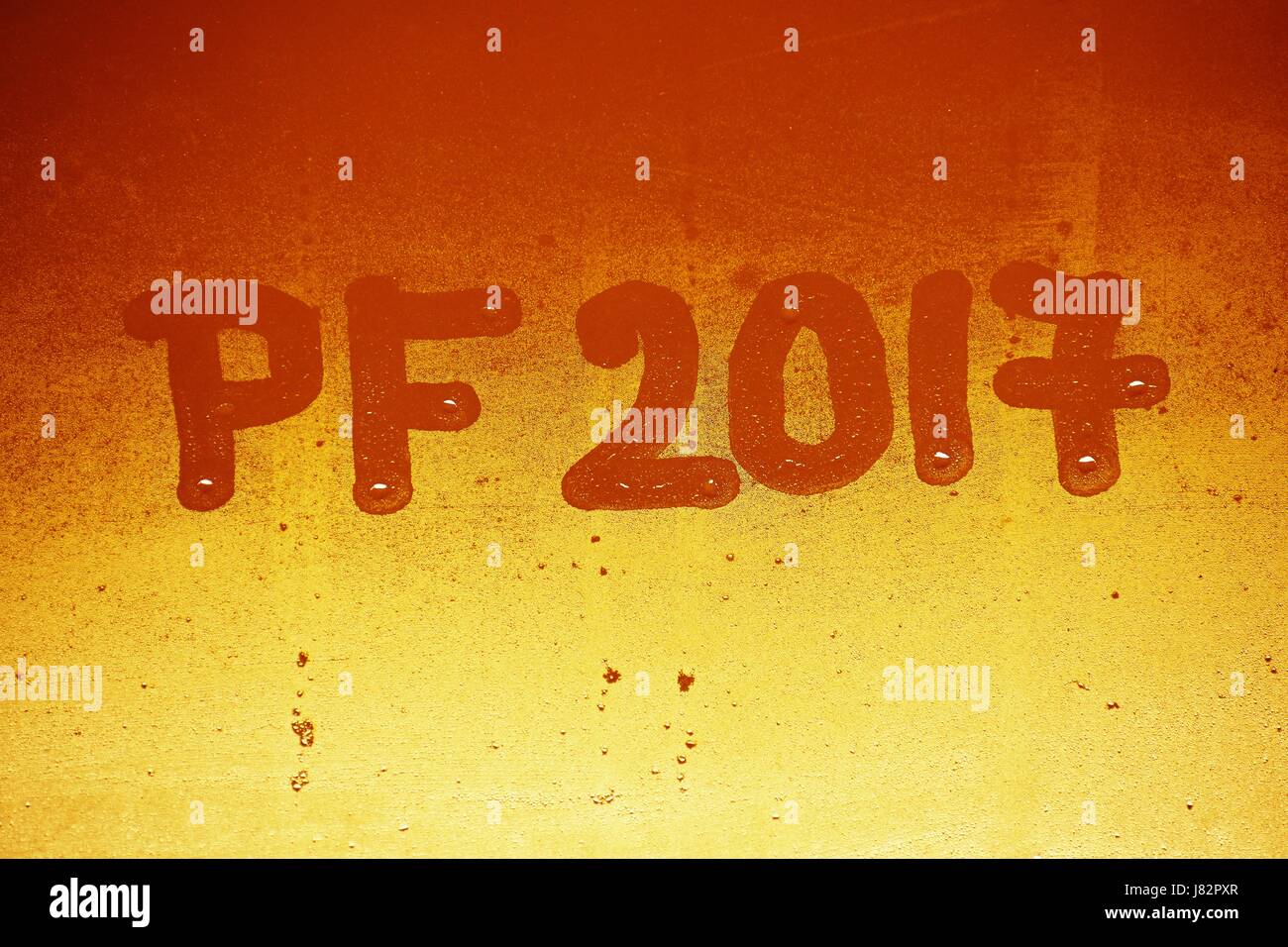 PF 2017 written on a misty window. Background for the celebration of ...