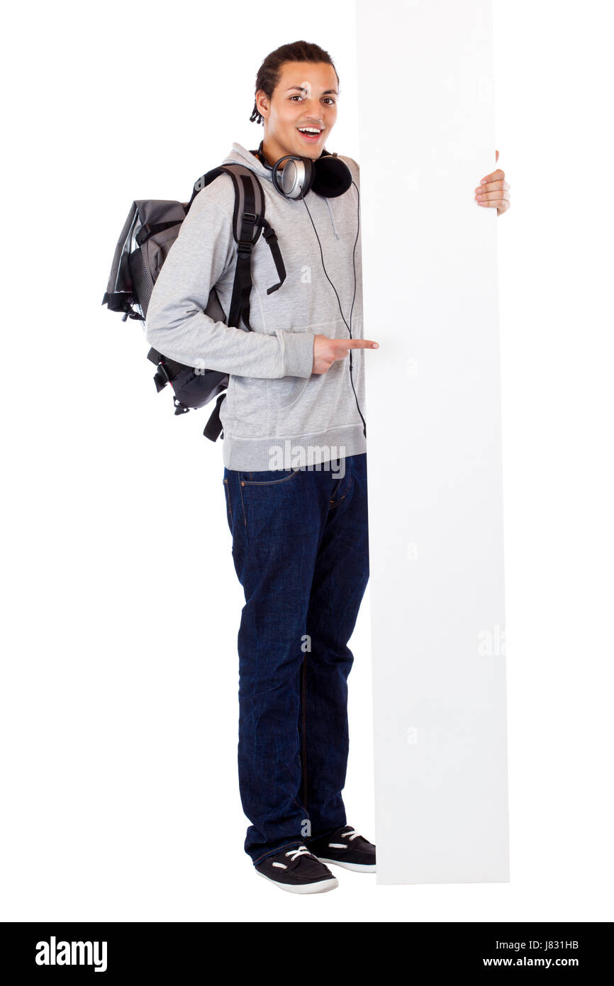 young black man enthusiastically on advertising sign Stock Photo - Alamy