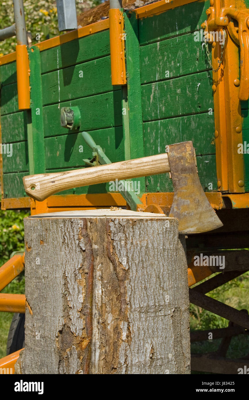 axe in a block of wood Stock Photo - Alamy