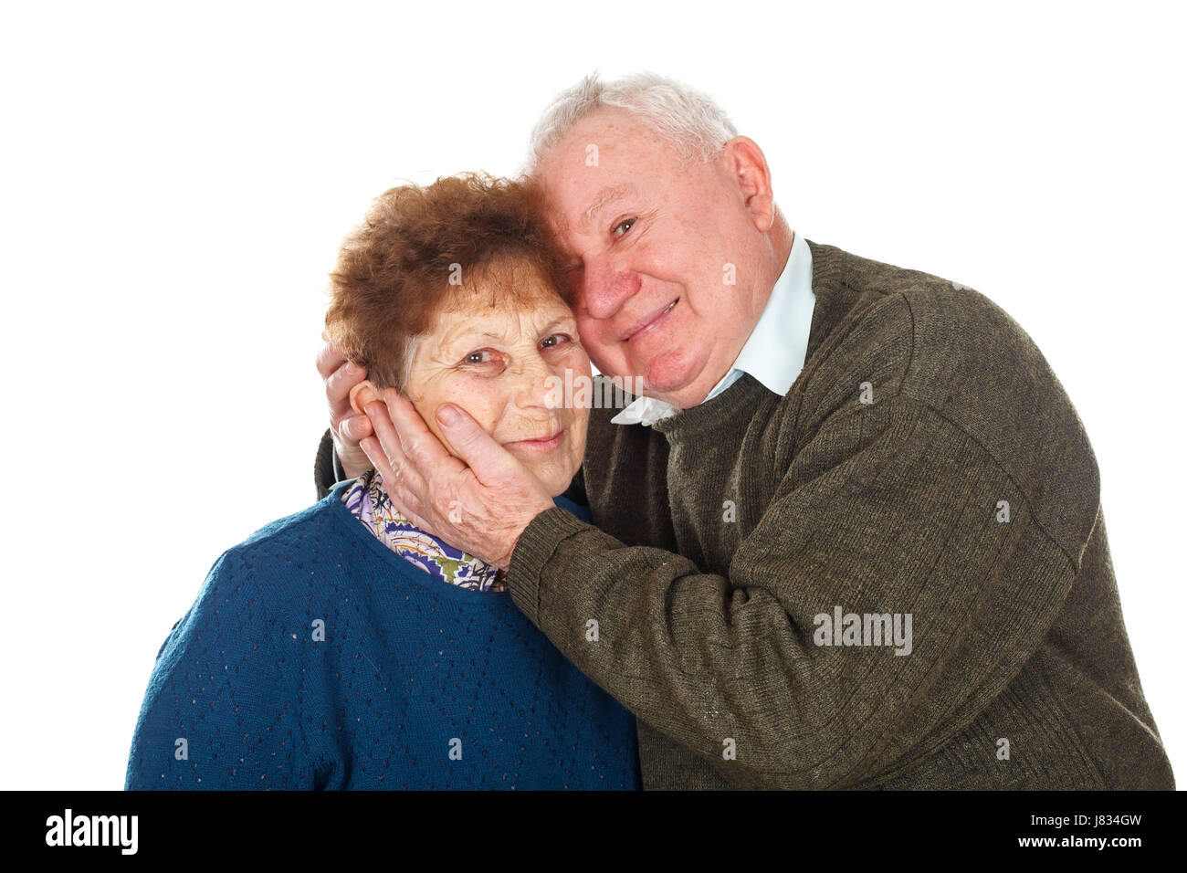 Picture of an old couple hugging each other - isolated background Stock ...