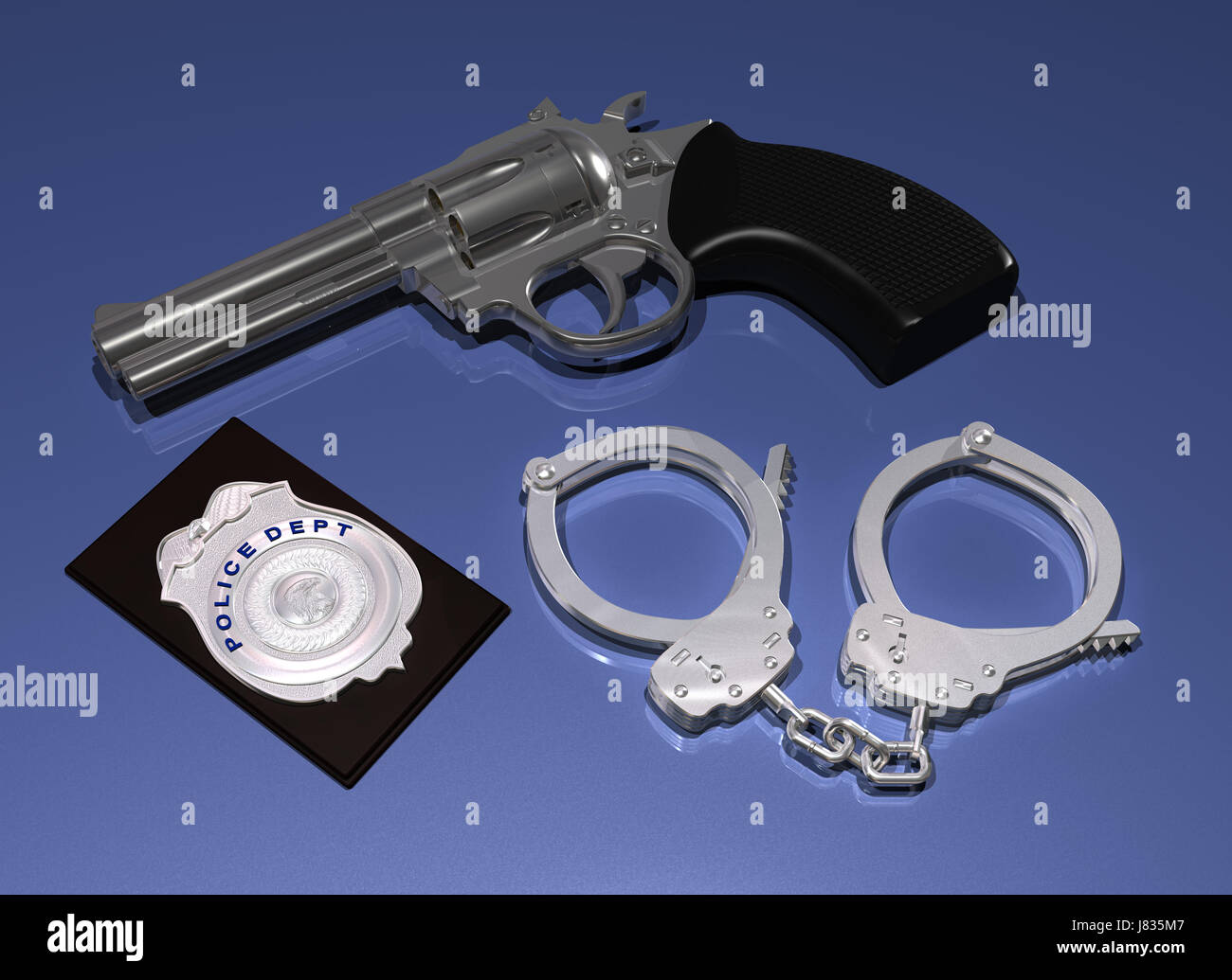 revolver gun firearm handcuffs badge shield police blue object silver ...