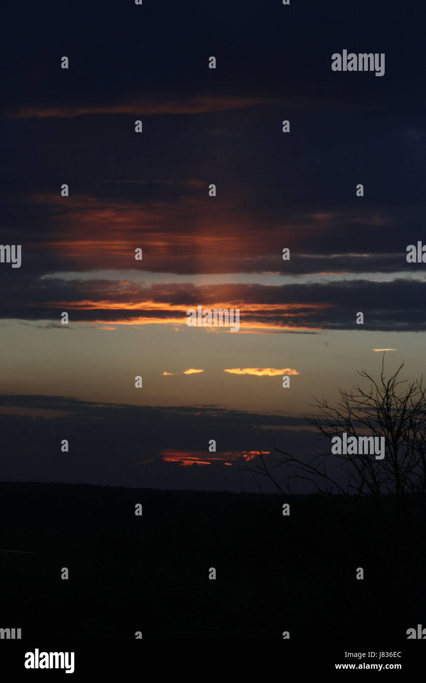 Fiery rays of the sun in the sky with colorful clouds at sunset Stock ...