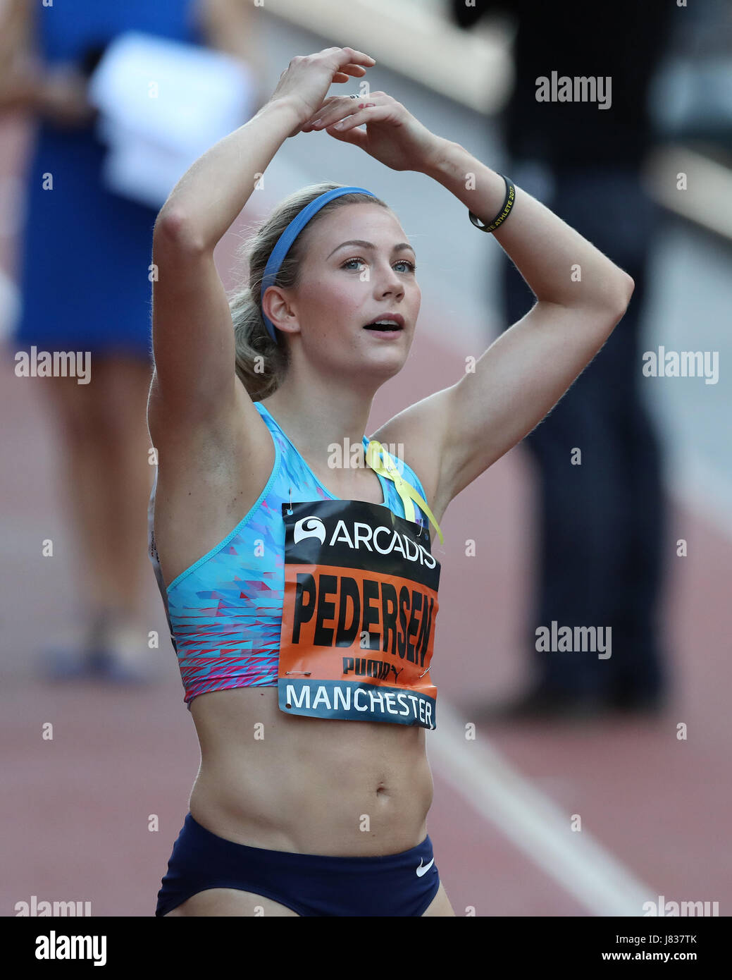Isabelle Pedersen after competing in the Women's 100m Hurdles during ...