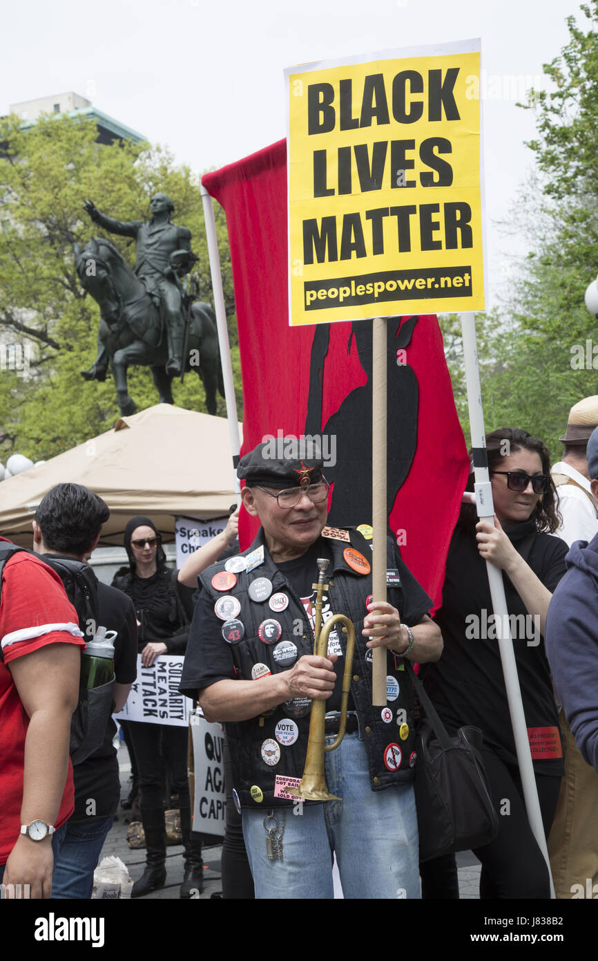 May Day demonstration & march at Union Square in New York City. People ...