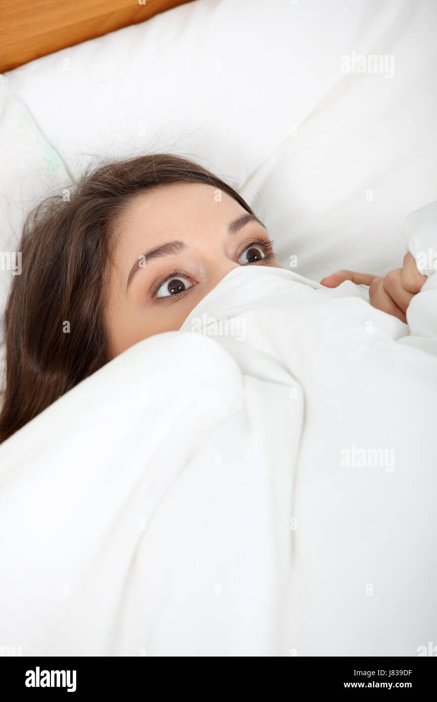 woman beautiful beauteously nice female bed face eyes dream blank ...