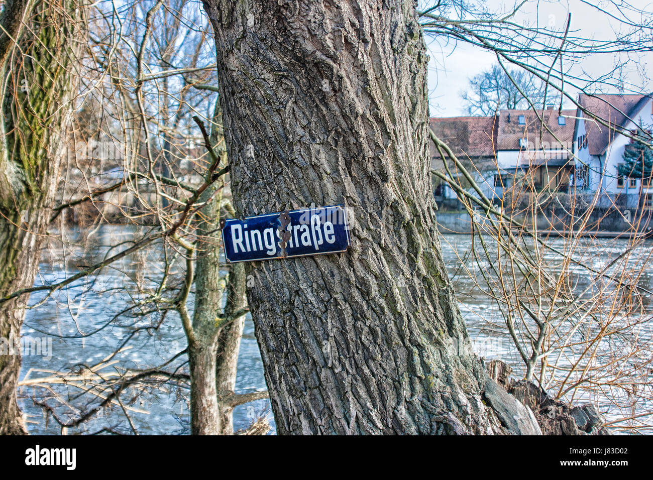 An old street name sign on a tree Stock Photo - Alamy