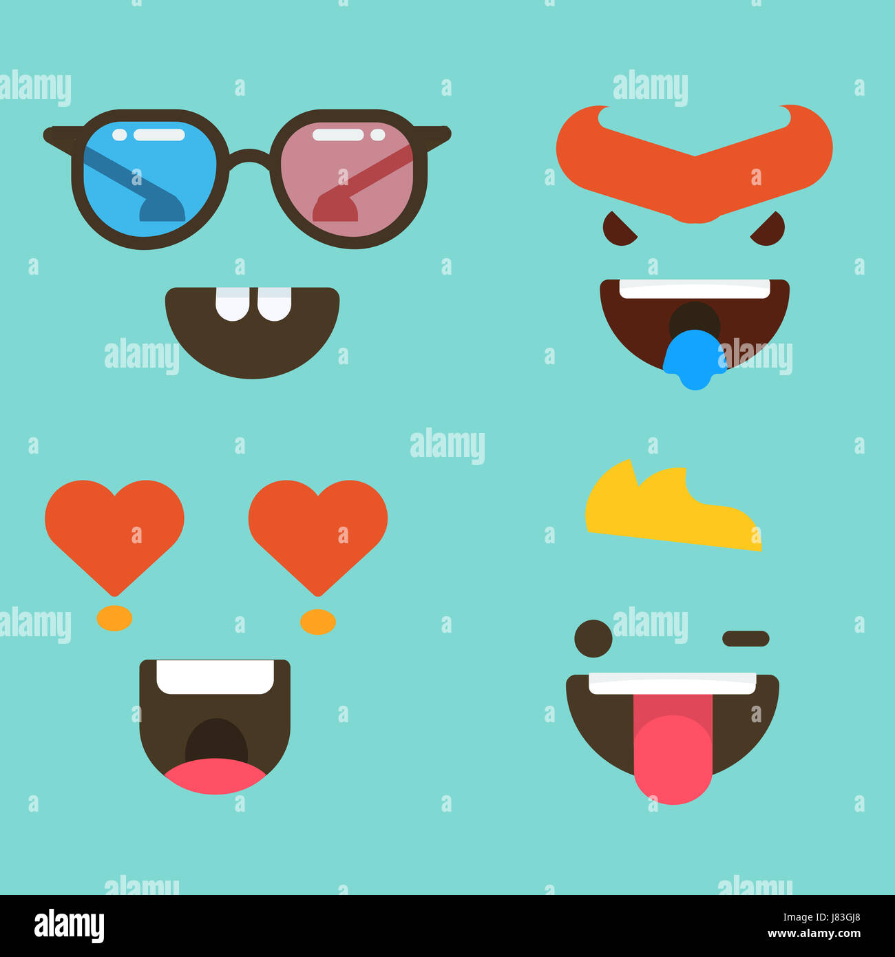 a set of facial expressions, laughing emoticon illustration on a plain ...