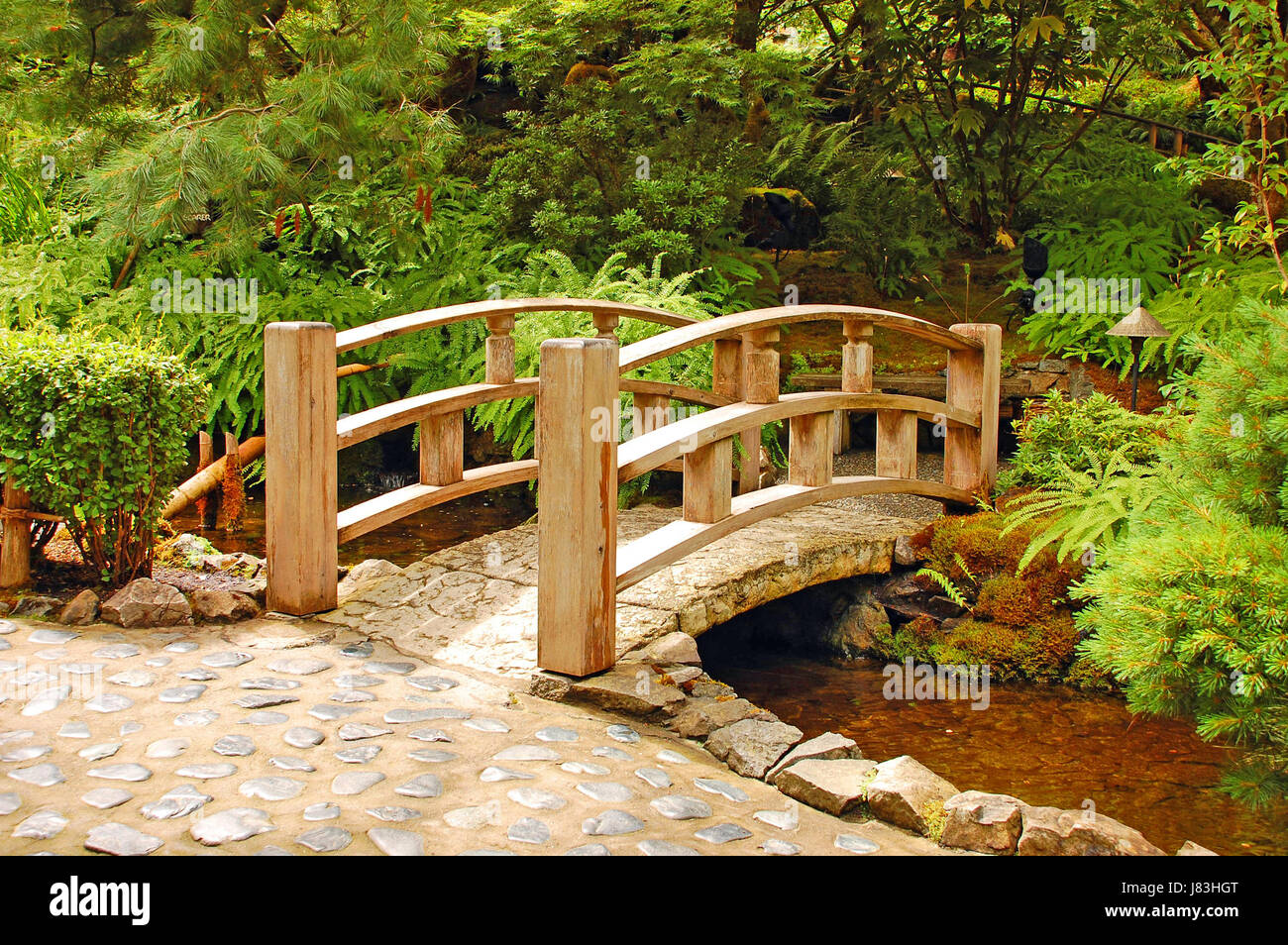 park garden bridge flora spring bouncing bounces hop skipping frisks ...