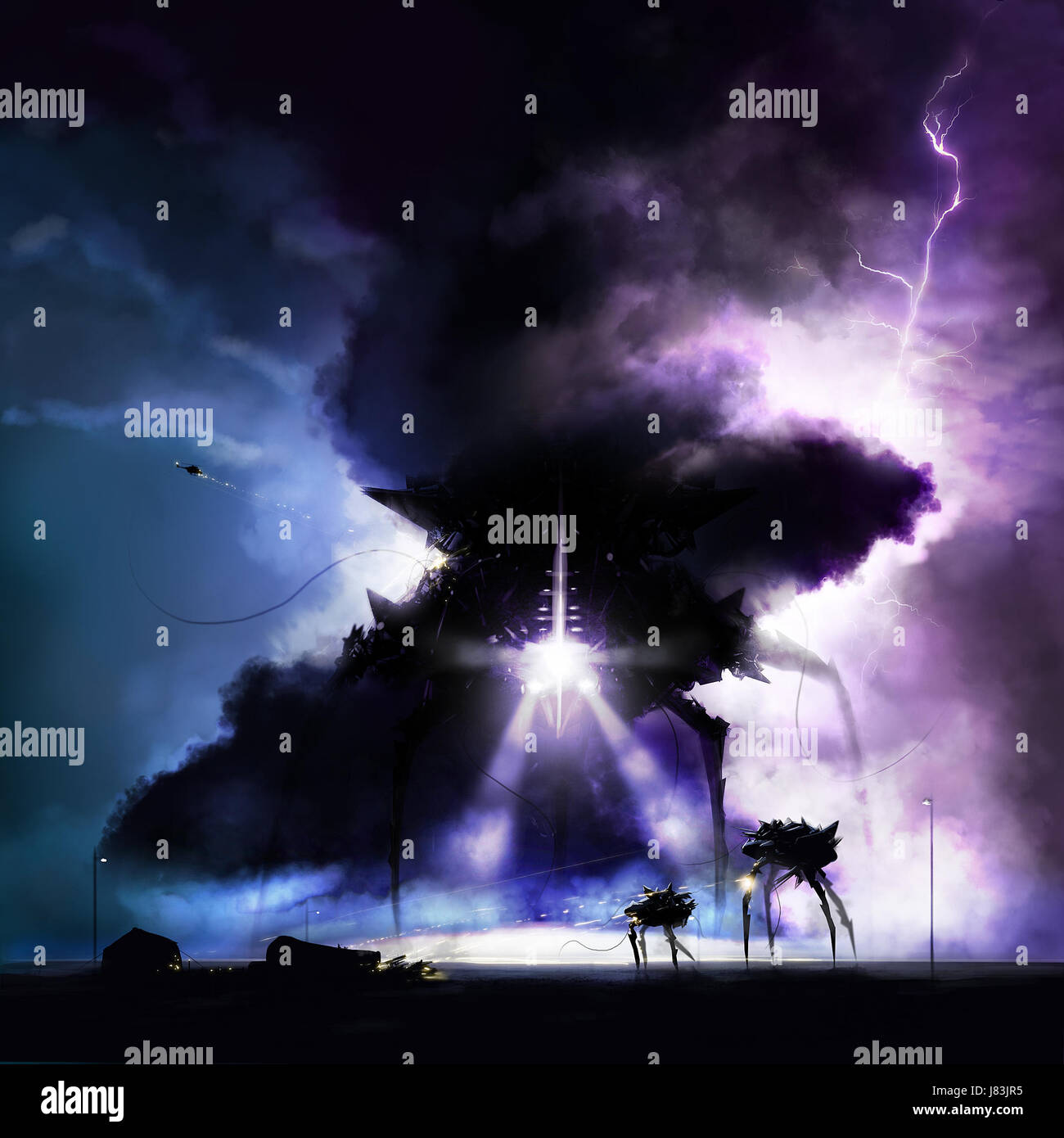 Alien invasion war. Mechanical black aliens invading earth and fighting ...