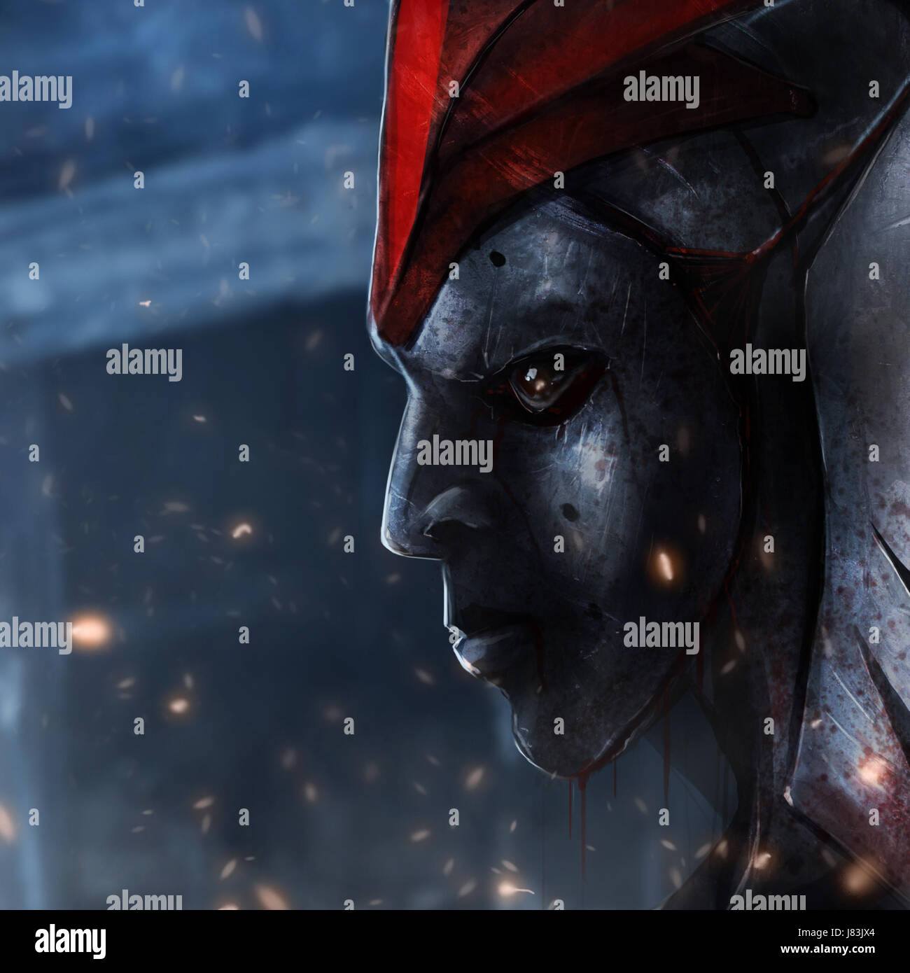 Iron Mask. Iron textured brushed metal mask horror profile face looking ...