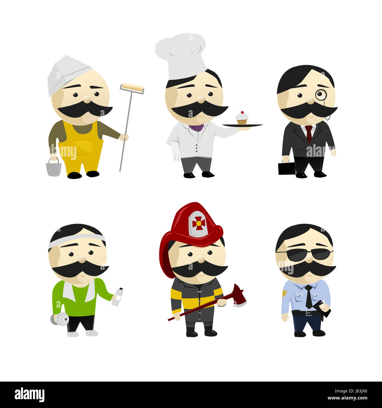 Moustache man profession uniform characters Stock Photo - Alamy