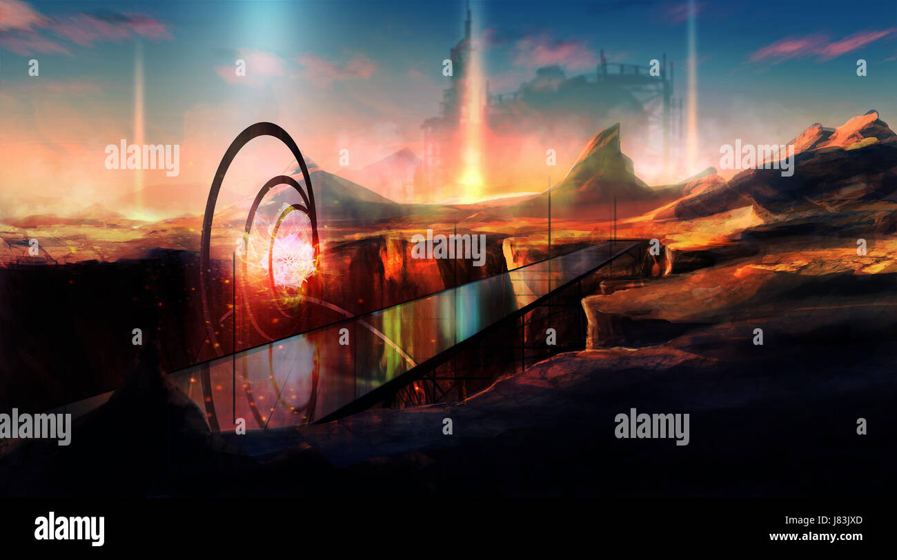 Scifi planet. Futuristic planet landscape illustration with hills and ...