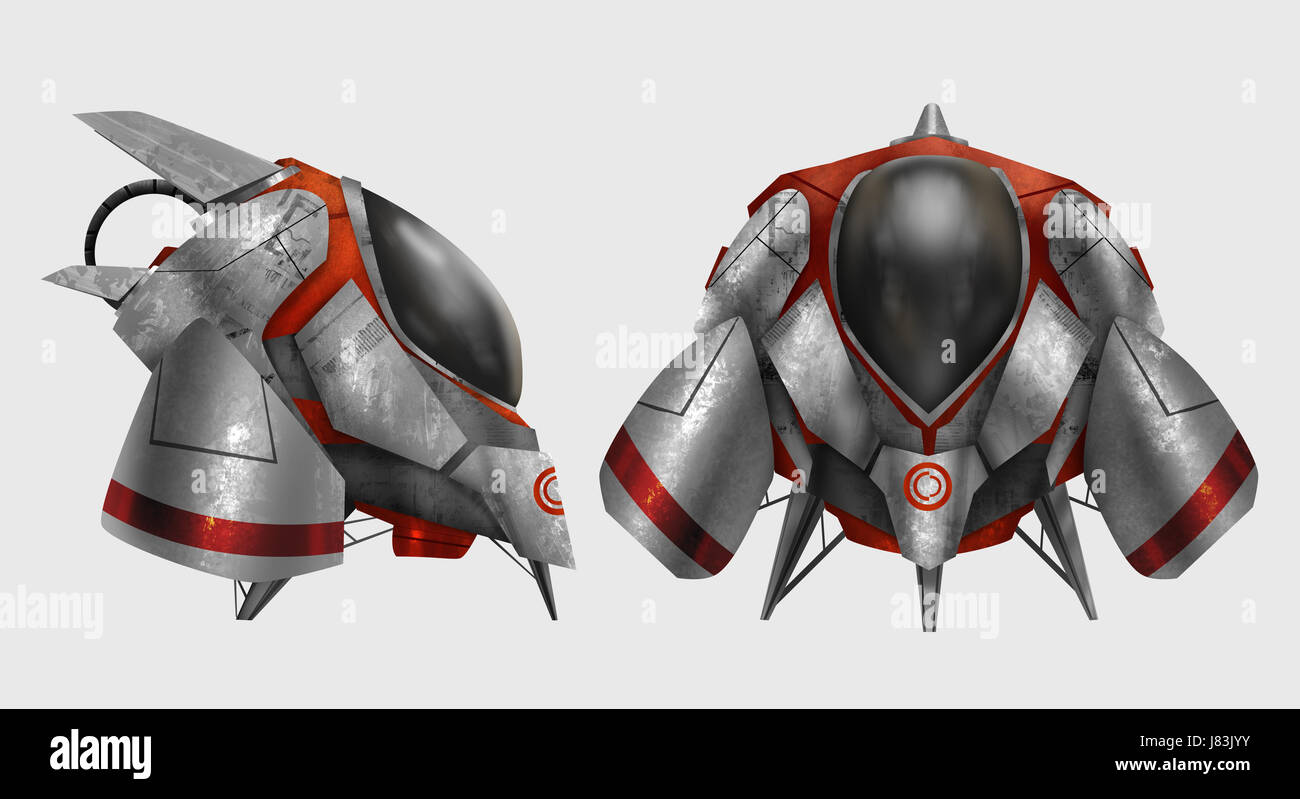 Futuristic metal spaceship vehicle. Isolated metal grungy futuristic ...