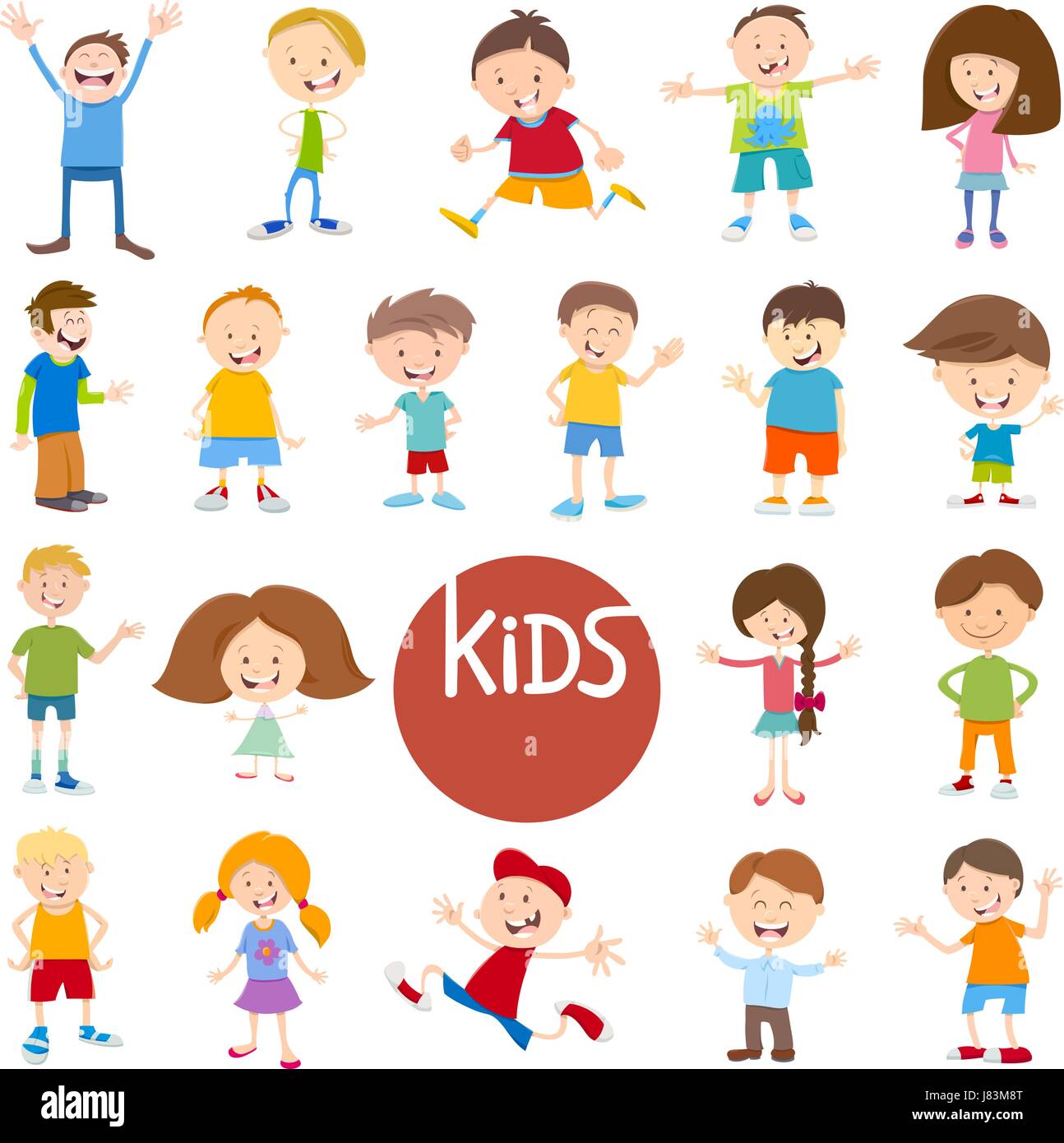Cartoon Illustration of Cute Children and Teens Characters Big Set ...