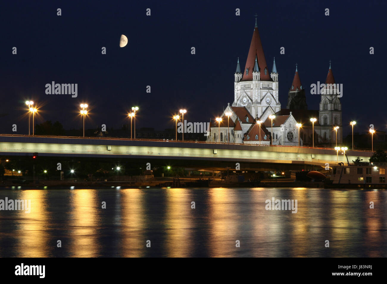 night nighttime vienna moon church bridge night nighttime lights vienna ...