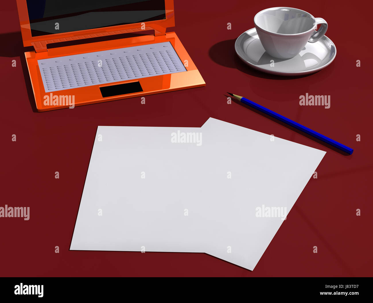 cup laptop notebook computers computer desk papers and with pen style ...