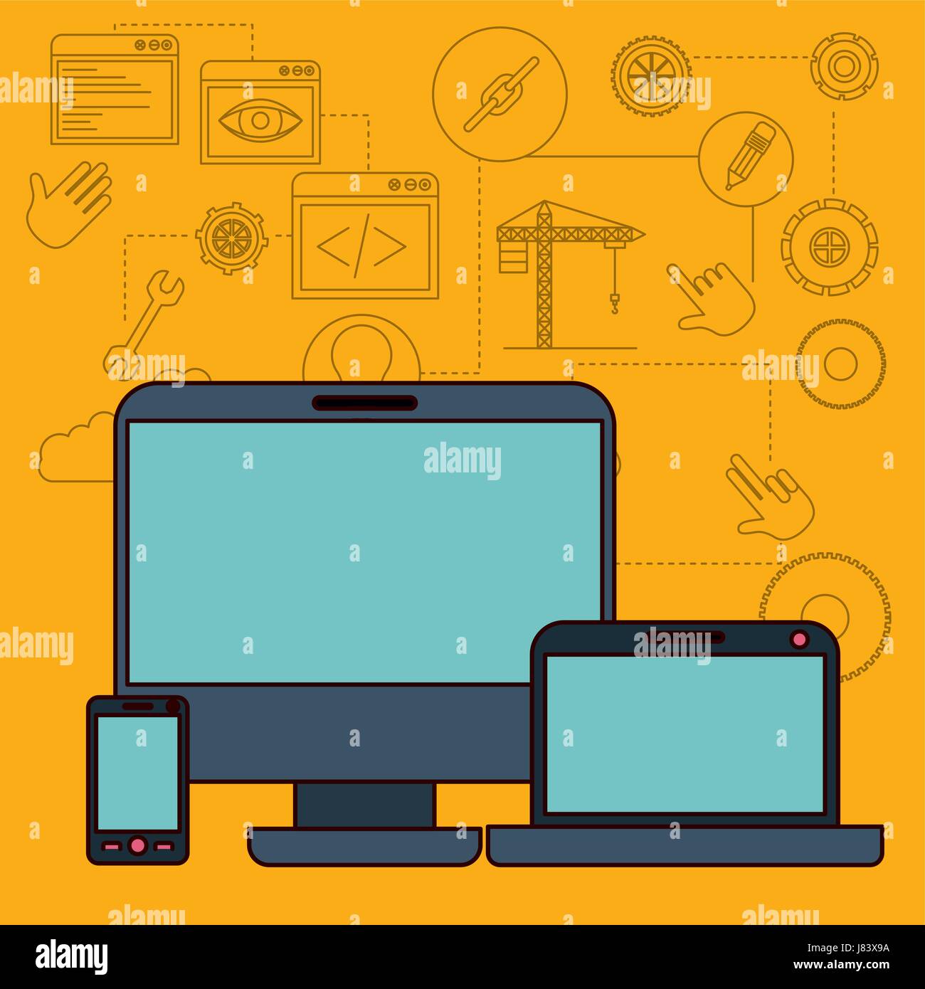 Background With Set Of Elements Building Or Architecture And Tech 