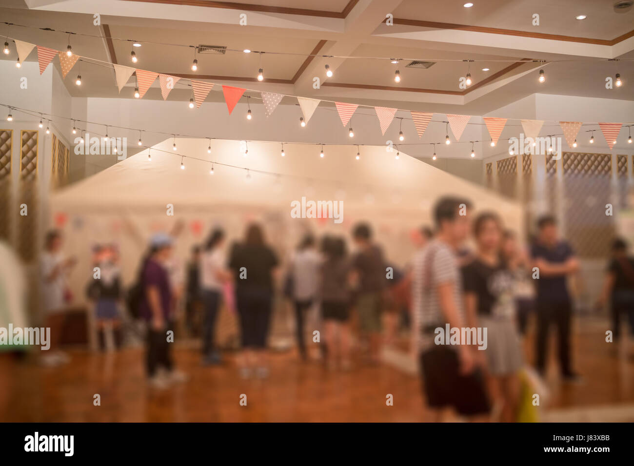 Multi colored triangle flags hanging indoor party, stock photo Stock ...