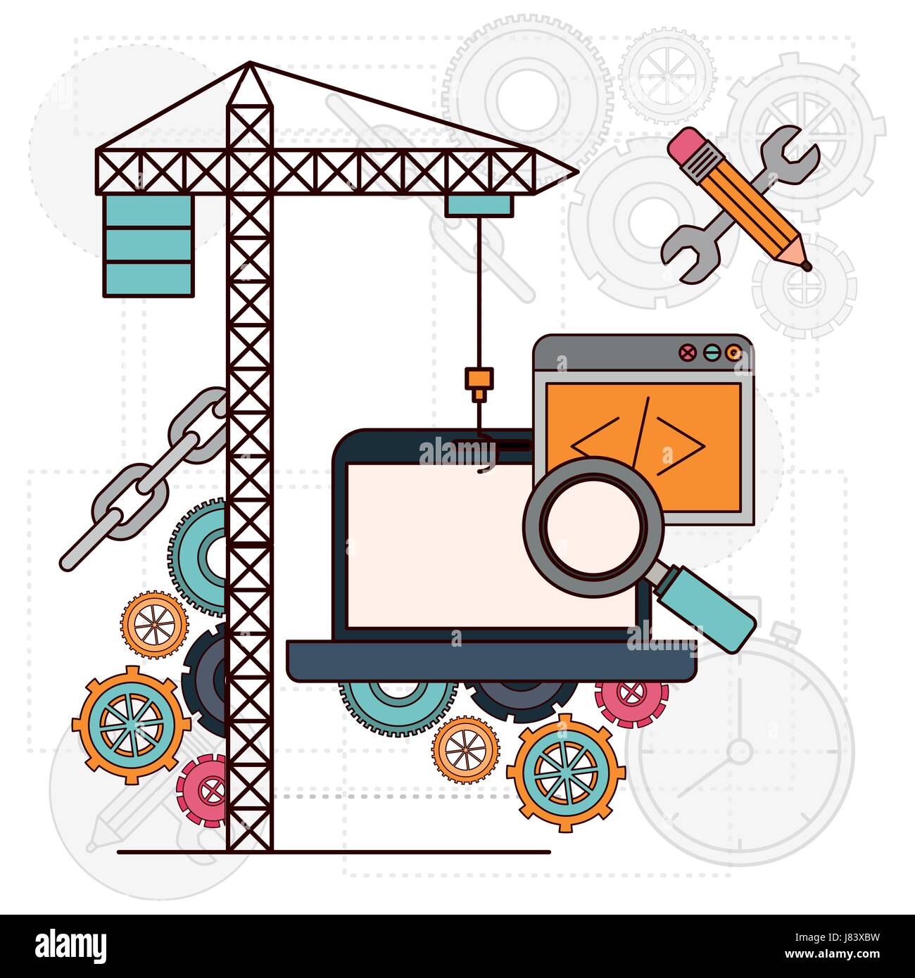 background with crane and laptop computer for development of the ...
