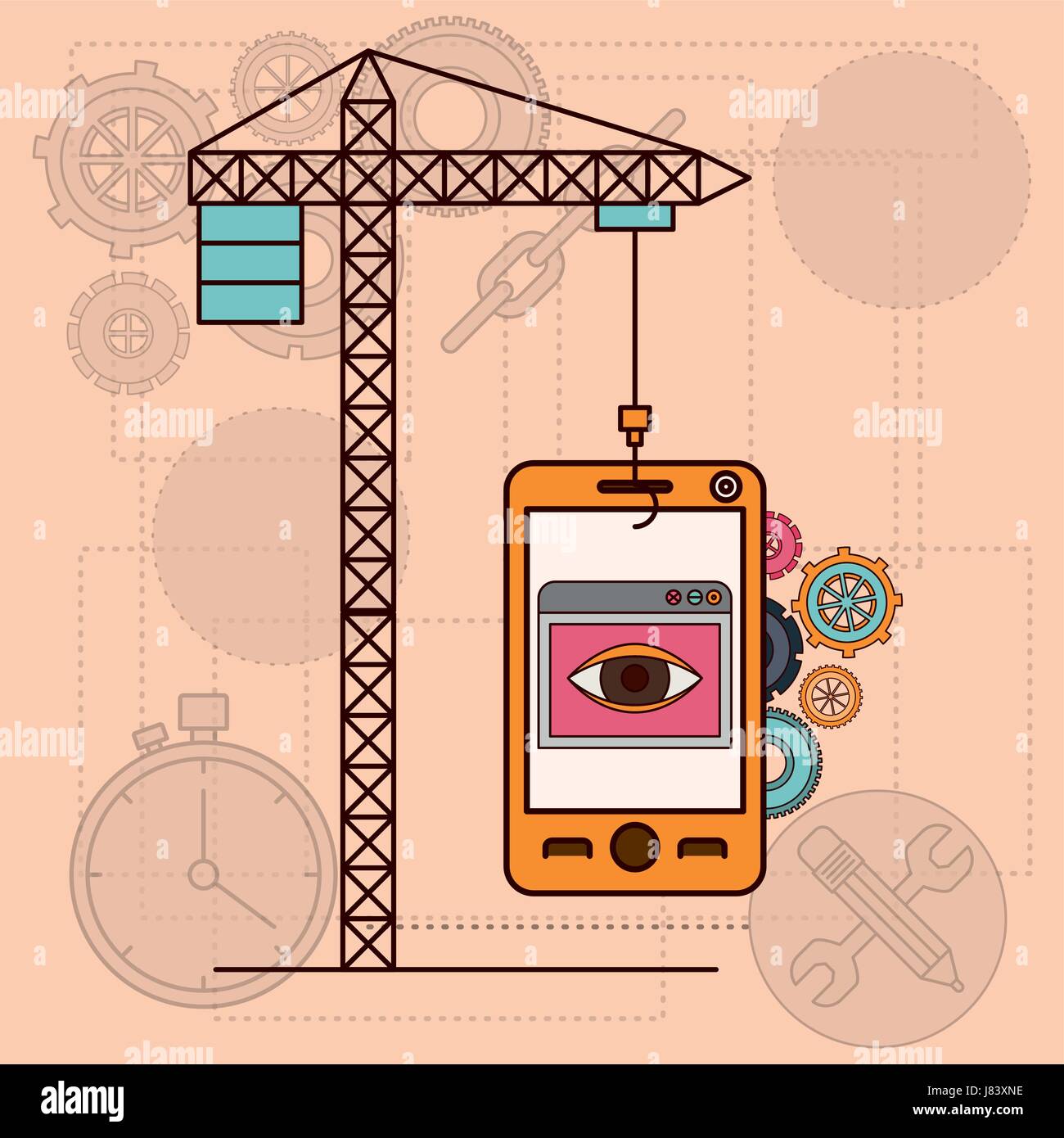 background with mobile apps for development of the construction Stock ...