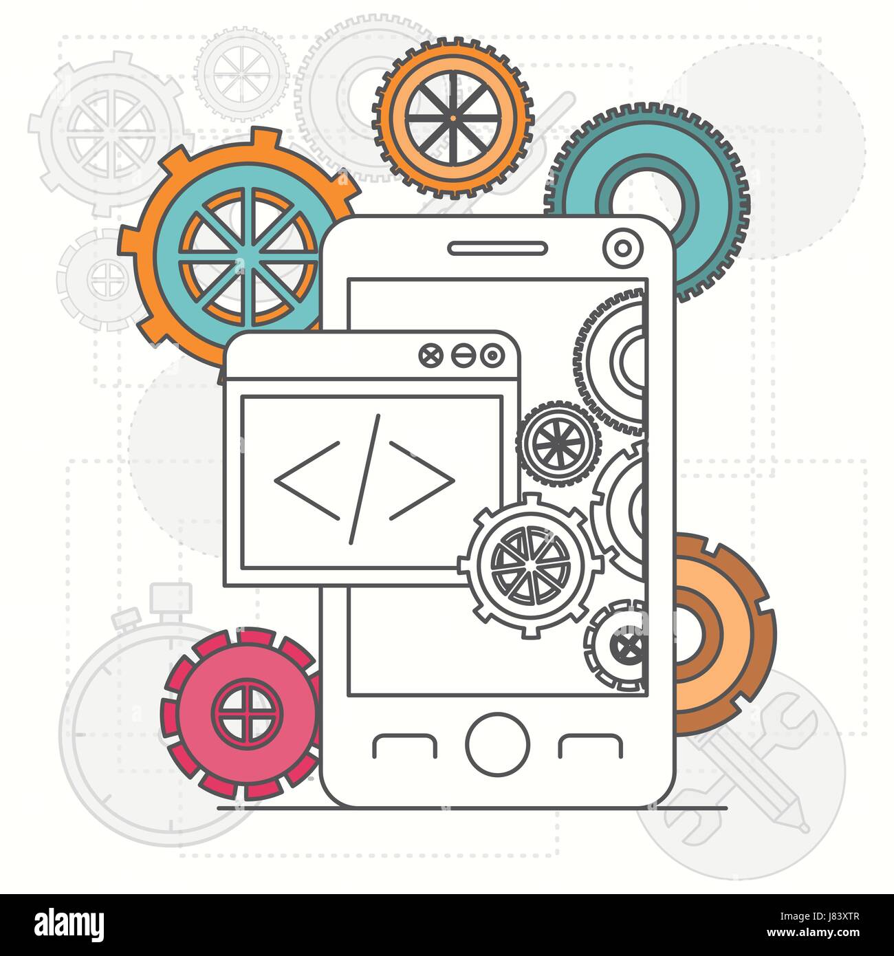 background with smartphone apps and tools for developers Stock Vector ...