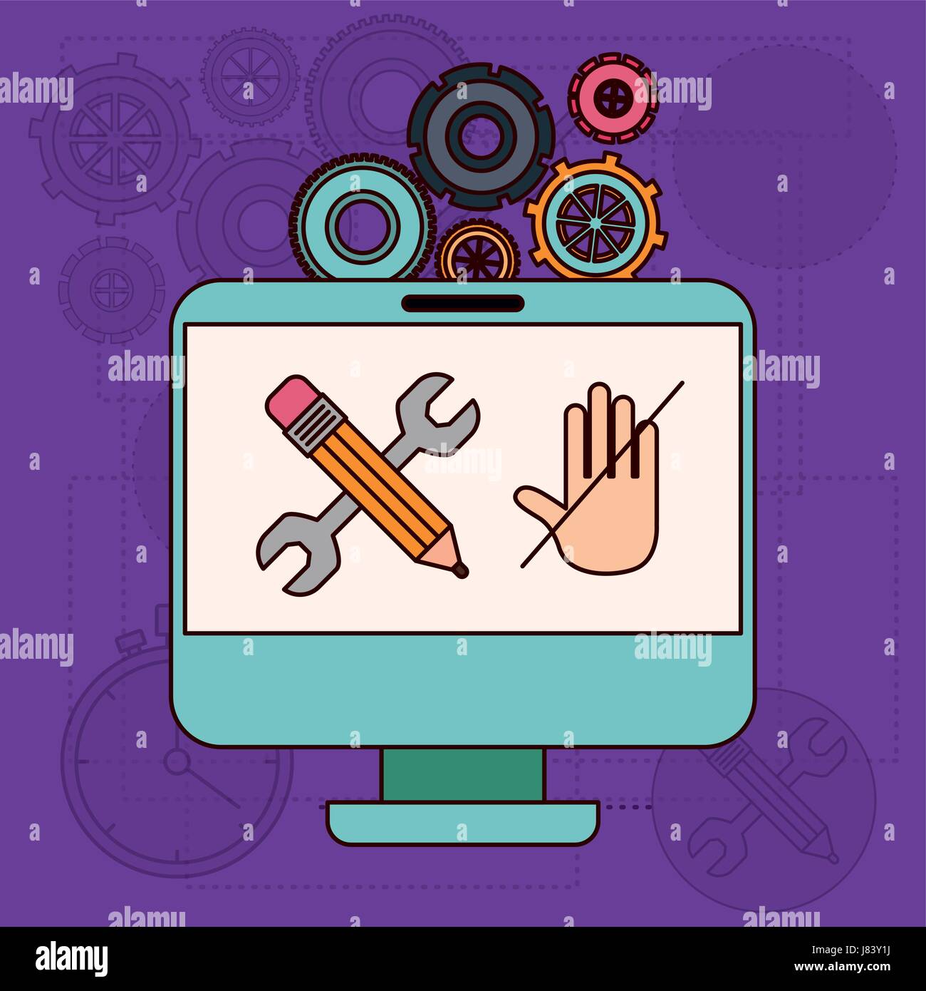 background with desktop computer and tools for creative Stock Vector ...
