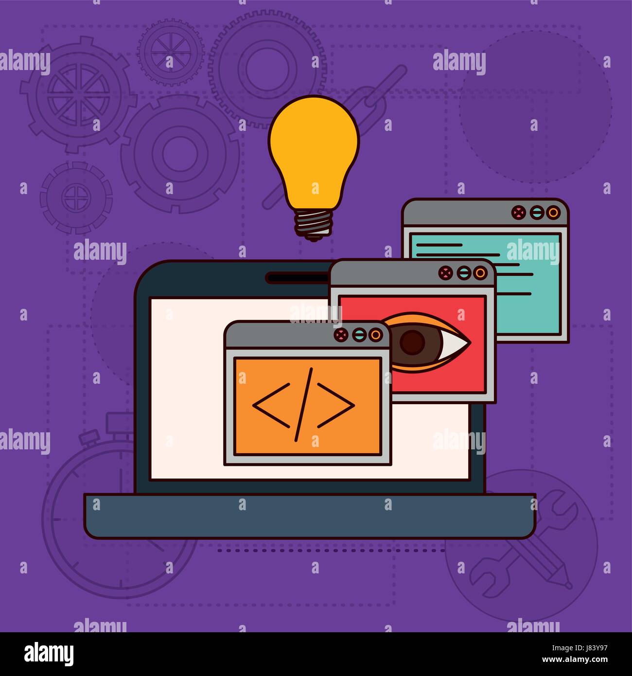 background with apps windows in development of ideas in laptop computer ...