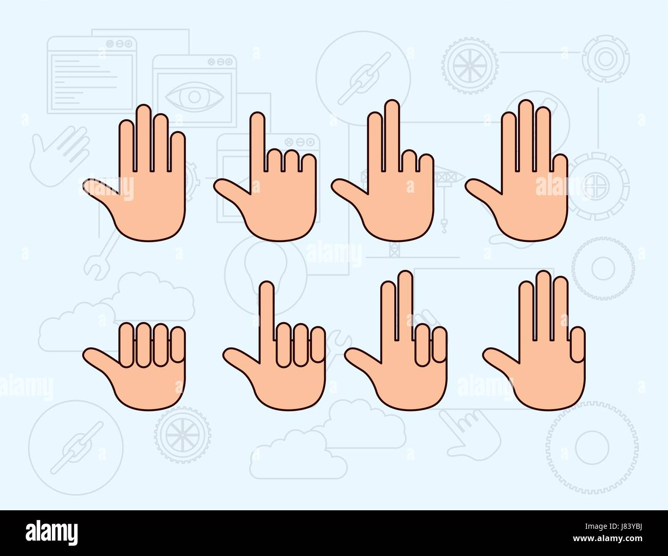 color background with set of gesture hands Stock Vector Image & Art - Alamy