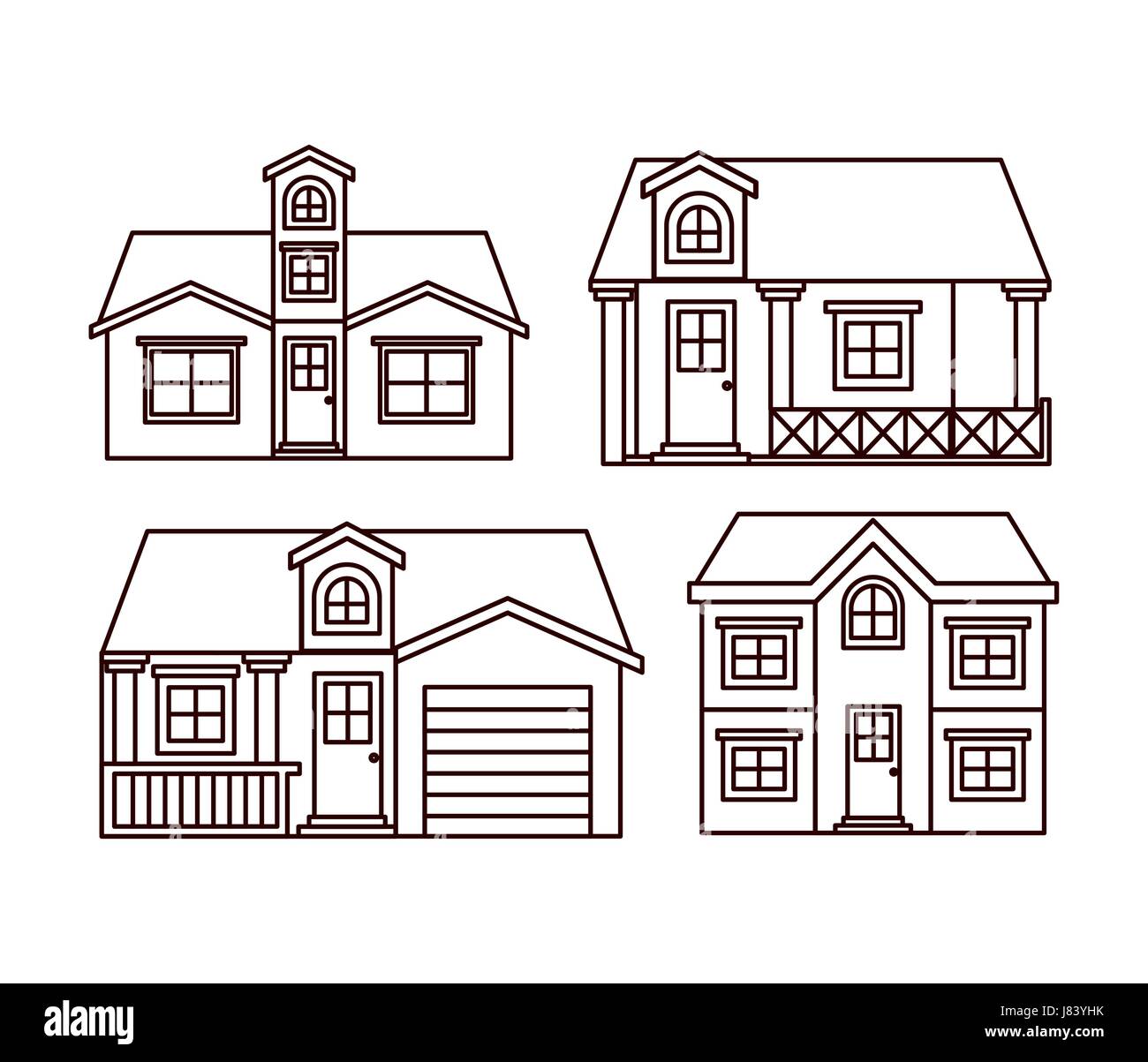 monochrome background with group of houses facades Stock Vector Image ...