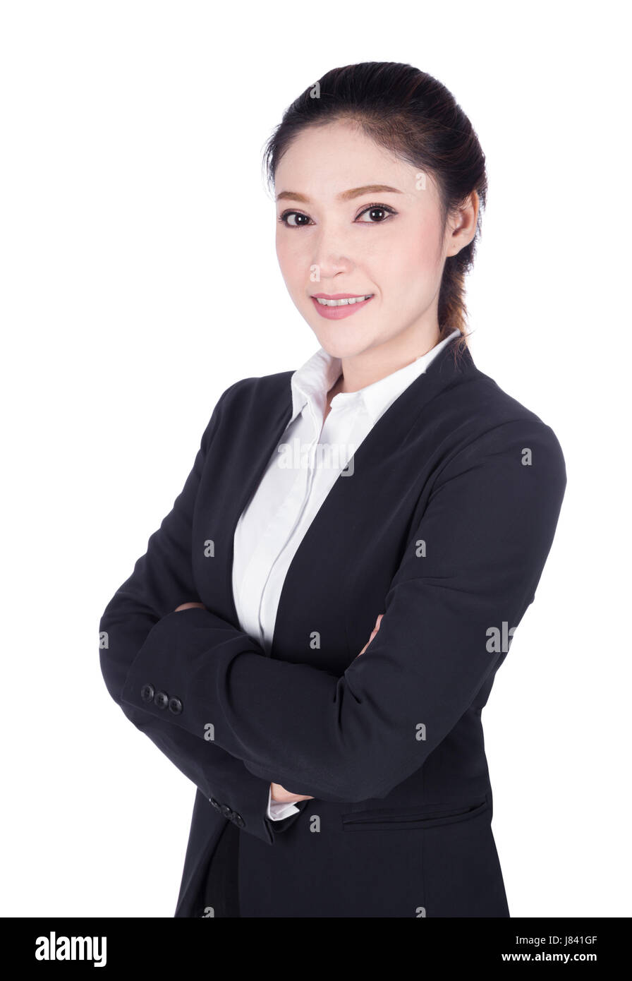 portrait business woman in suit. Crossed arms. isolated on white ...