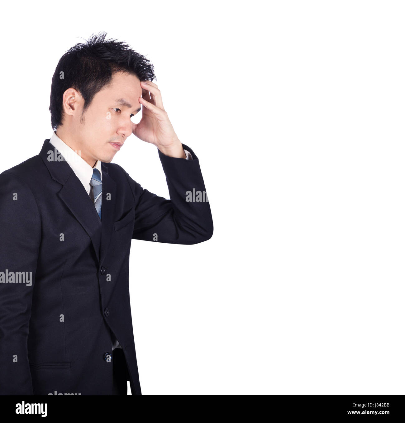 Worried business man isolated on white background Stock Photo - Alamy