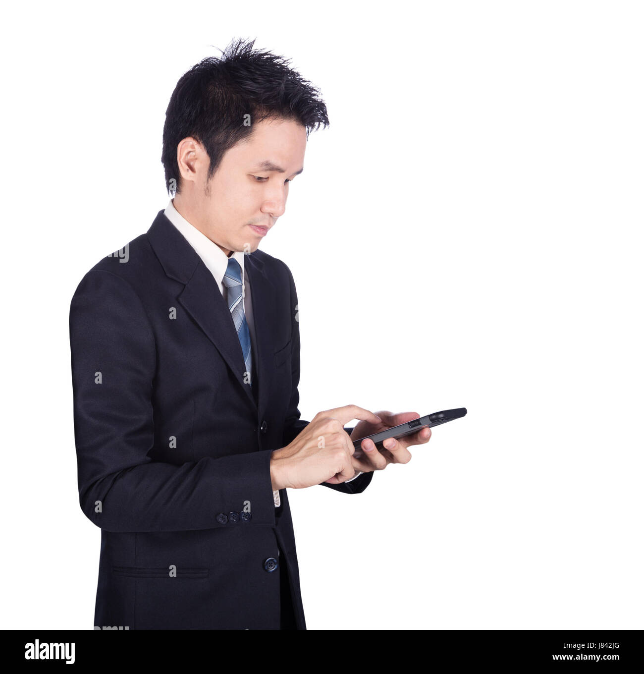 business man using smartphone isolated on white background Stock Photo ...