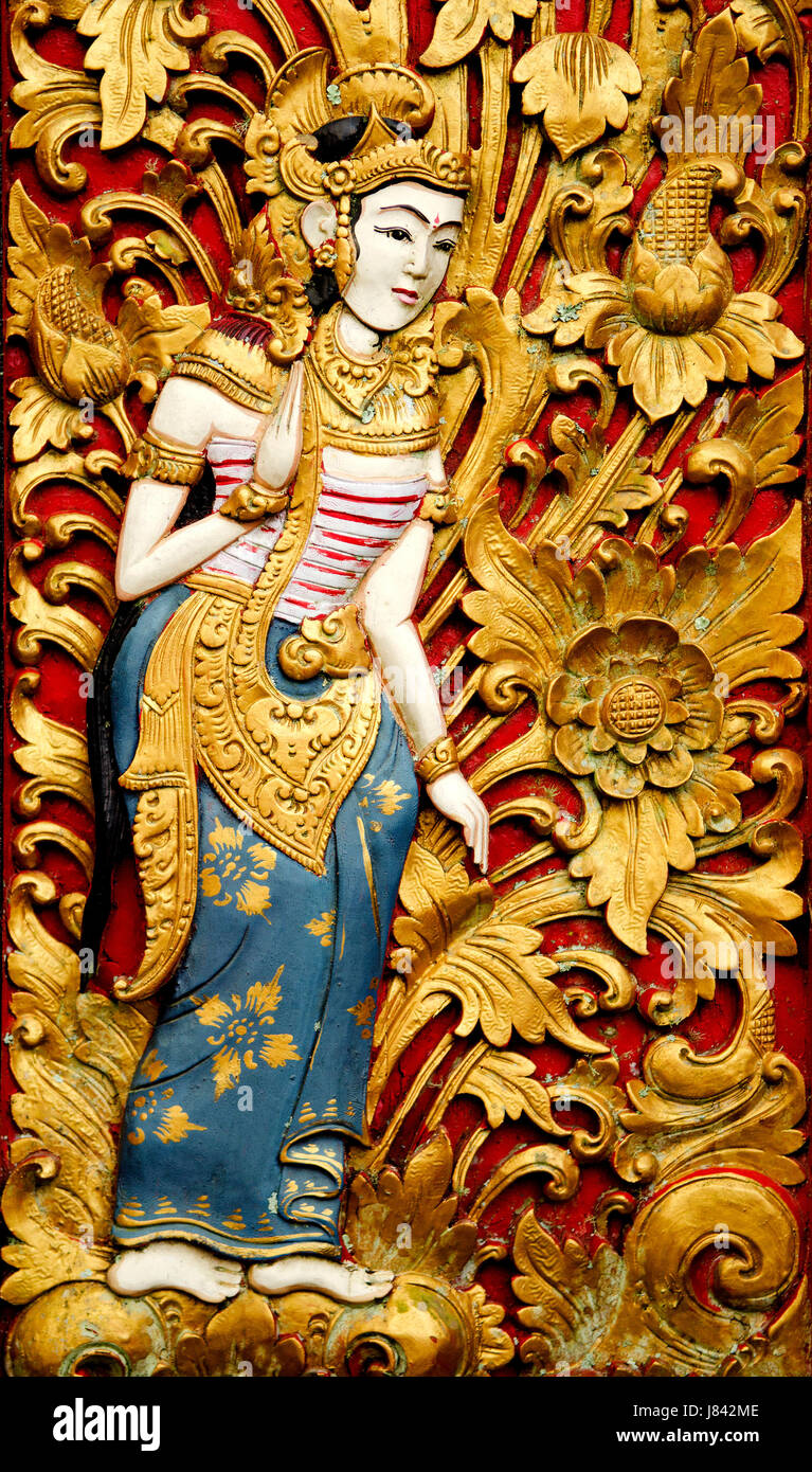 religious temple art wood asia bali indonesia traditional decoration ...