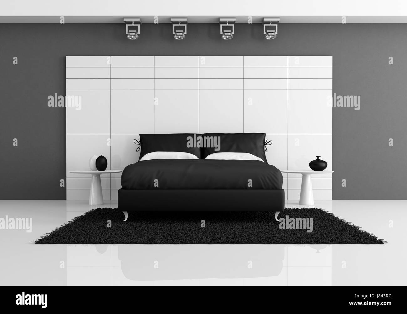 furniture bed interior black swarthy jetblack deep black bedroom panel ...