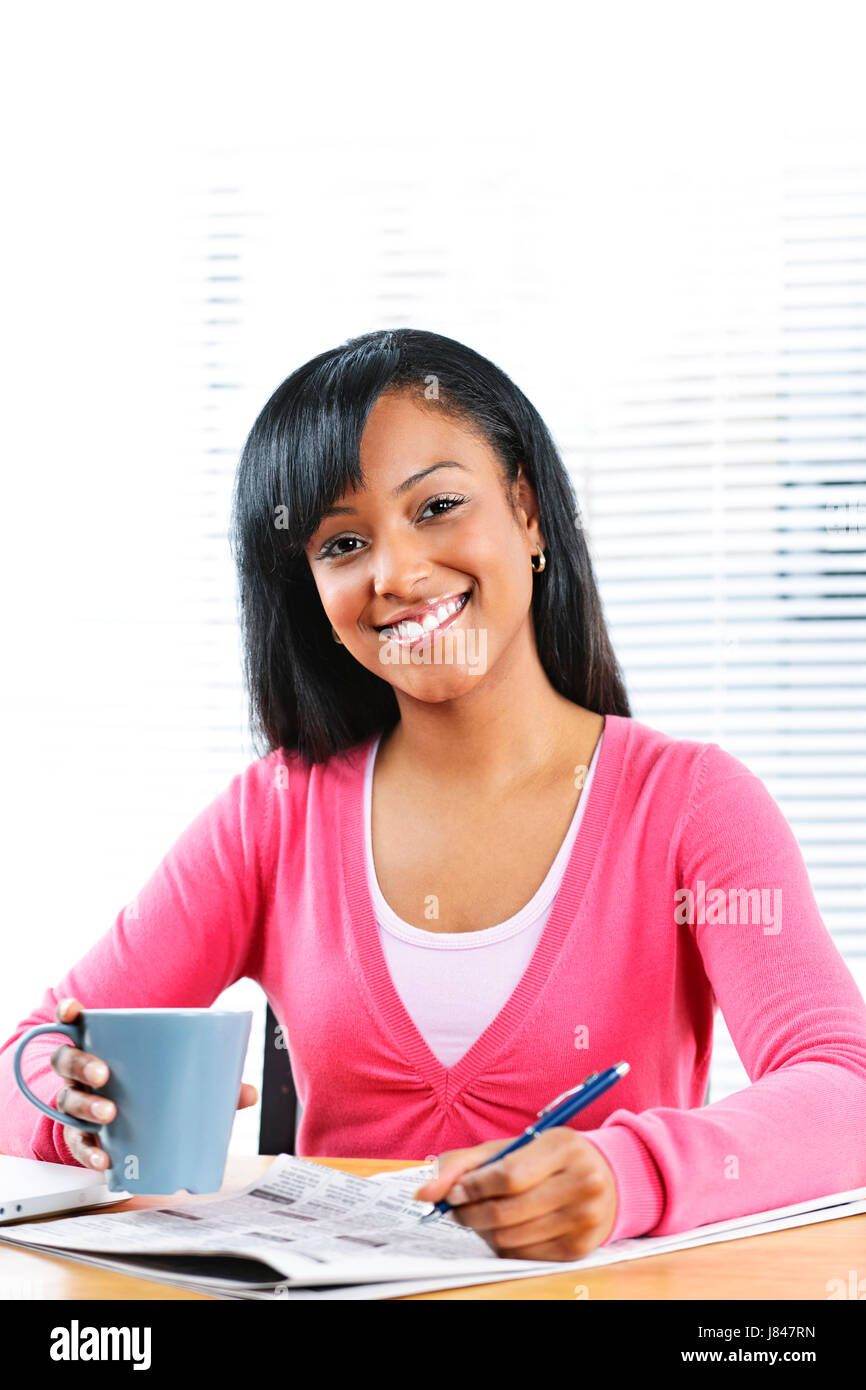 woman newspaper journal laugh laughs laughing twit giggle smile smiling ...