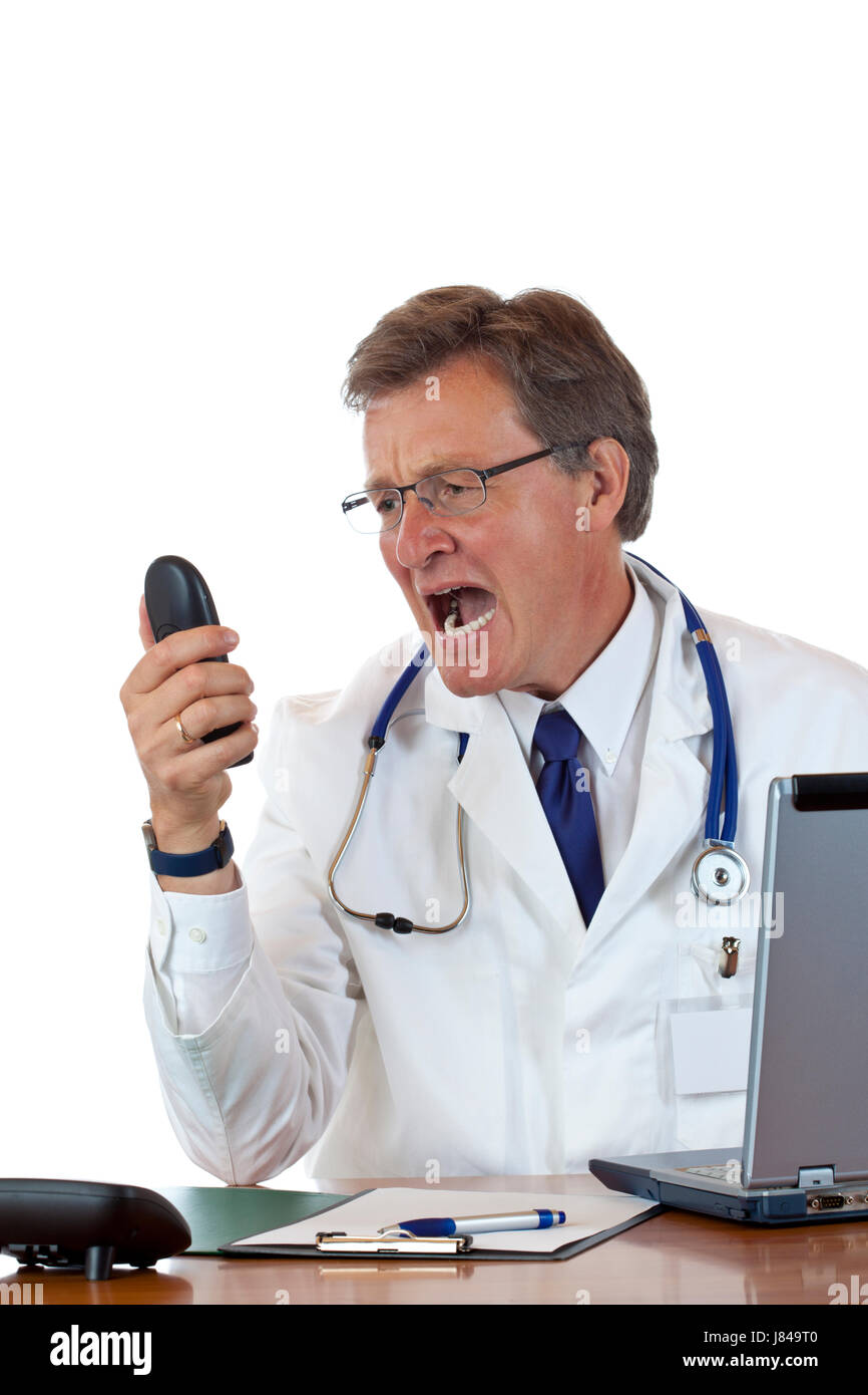 angry senior chief doctor screams loud into the phone Stock Photo - Alamy